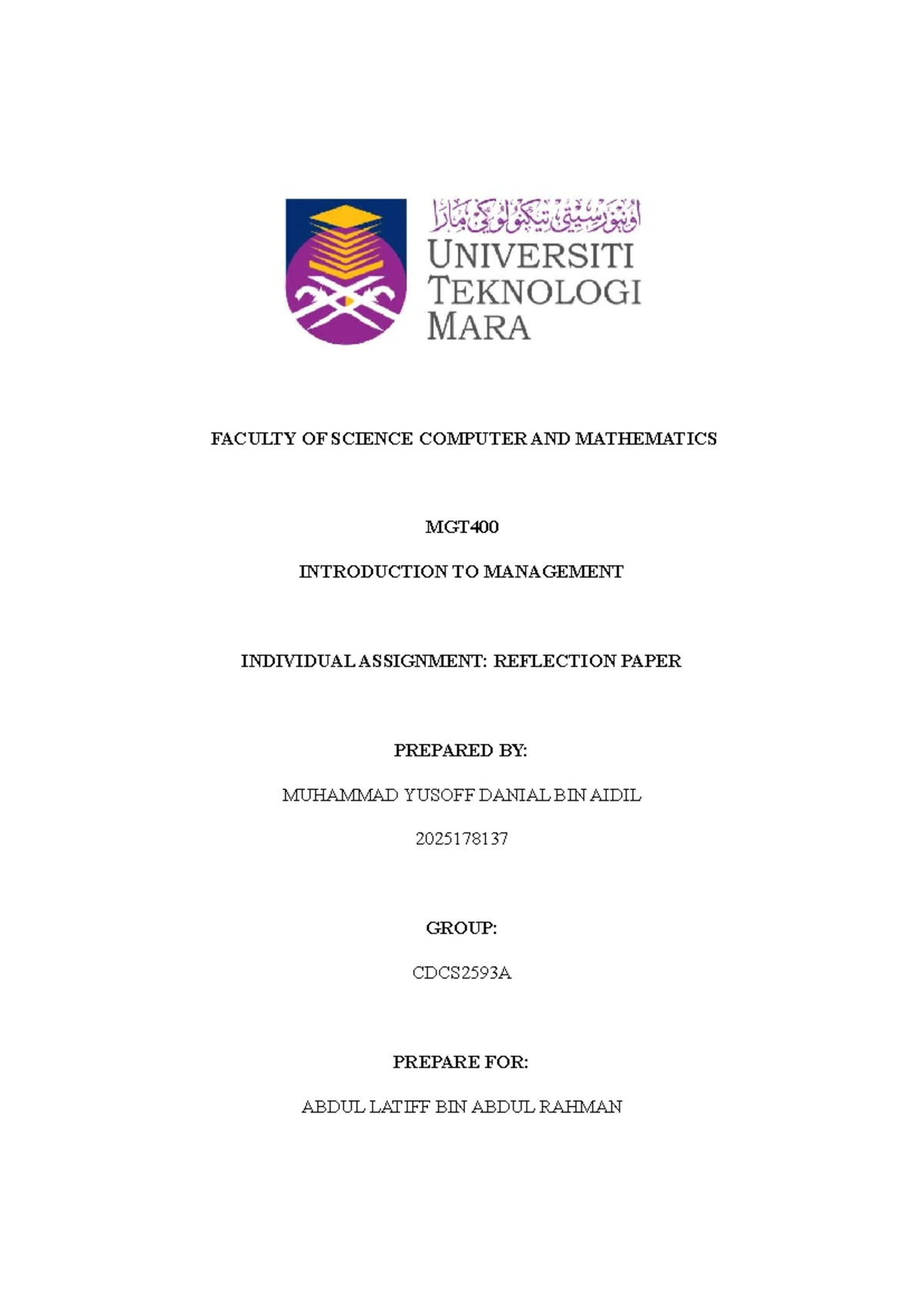 MGT400 Reflection Paper: Insights from Introduction to Management - Studocu