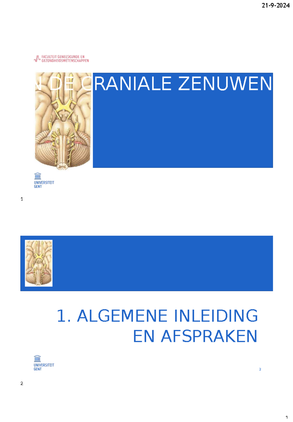 Craniale Zenuwen en Anatomie: Lesmateriaal voor 1LA - Studocu