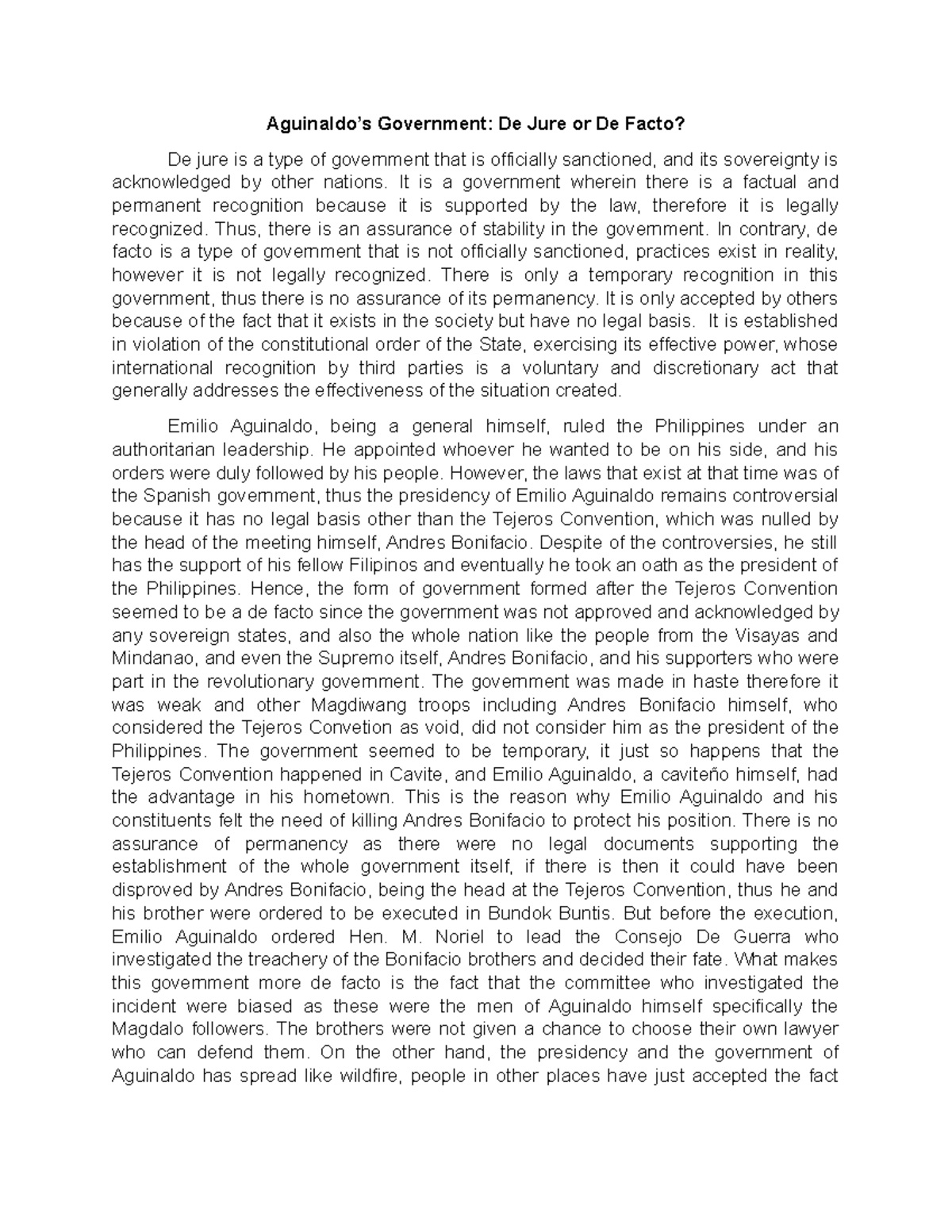 Group 8 - Analyzing the Nature of Aguinaldo's Government: De Jure vs ...