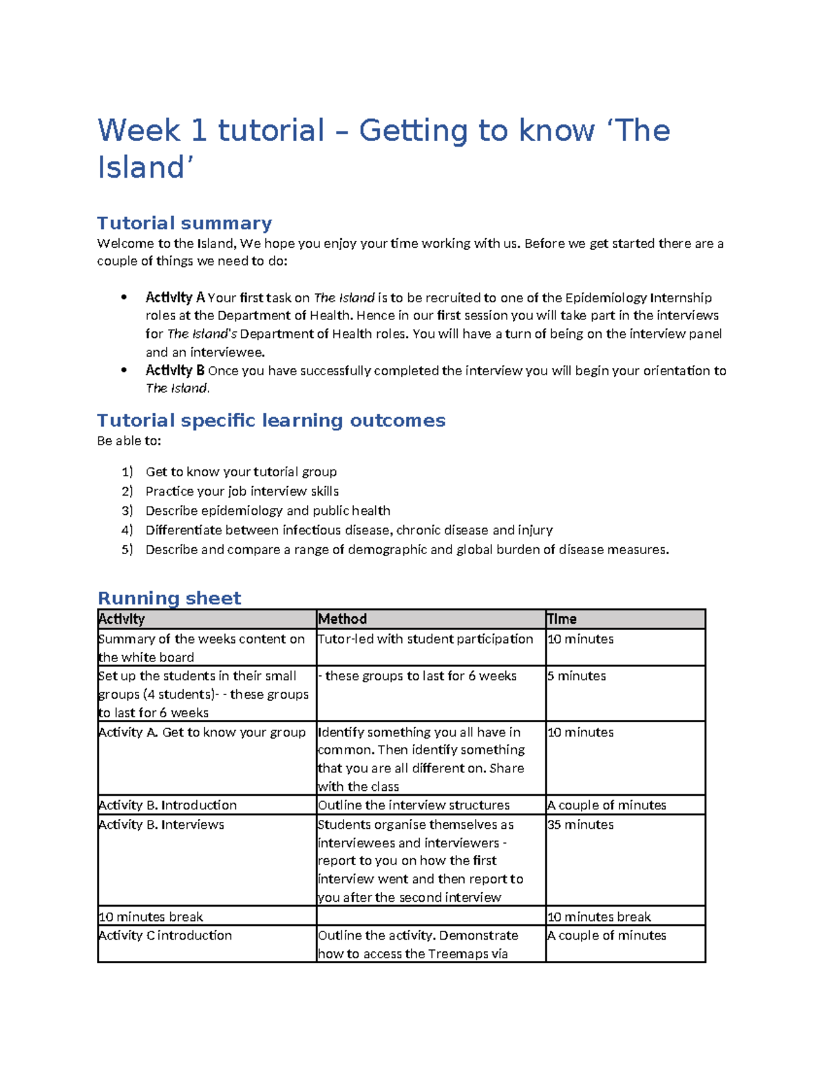 Tutorial 1 - tute stuff - Week 1 tutorial – Getting to know ‘The Island ...
