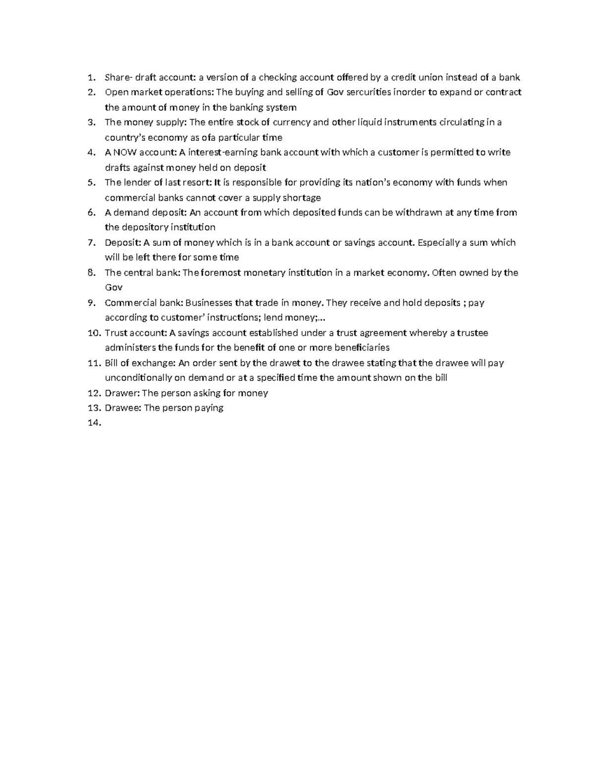 OONR: Key Concepts in Banking and Finance Draft Notes - Studocu