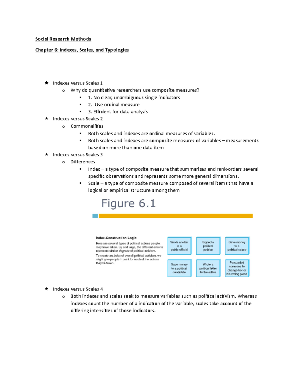 Social Research Methods: Chapter 6 - Indexes, Scales & Typologies - Studocu