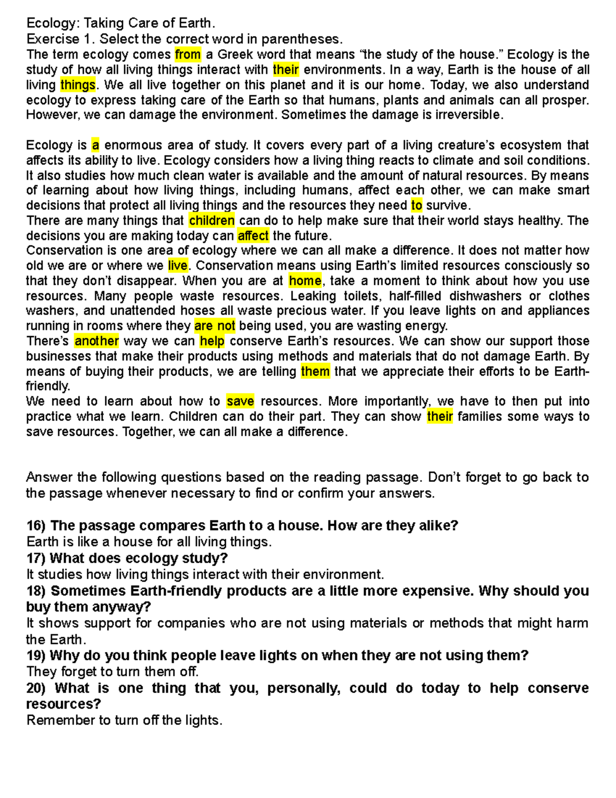 Ecology (ECO 101): Reading Comprehension and Conservation Insights ...