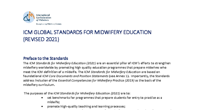 ICM Global Standards for Midwifery Education (2021) - Revised Edition ...