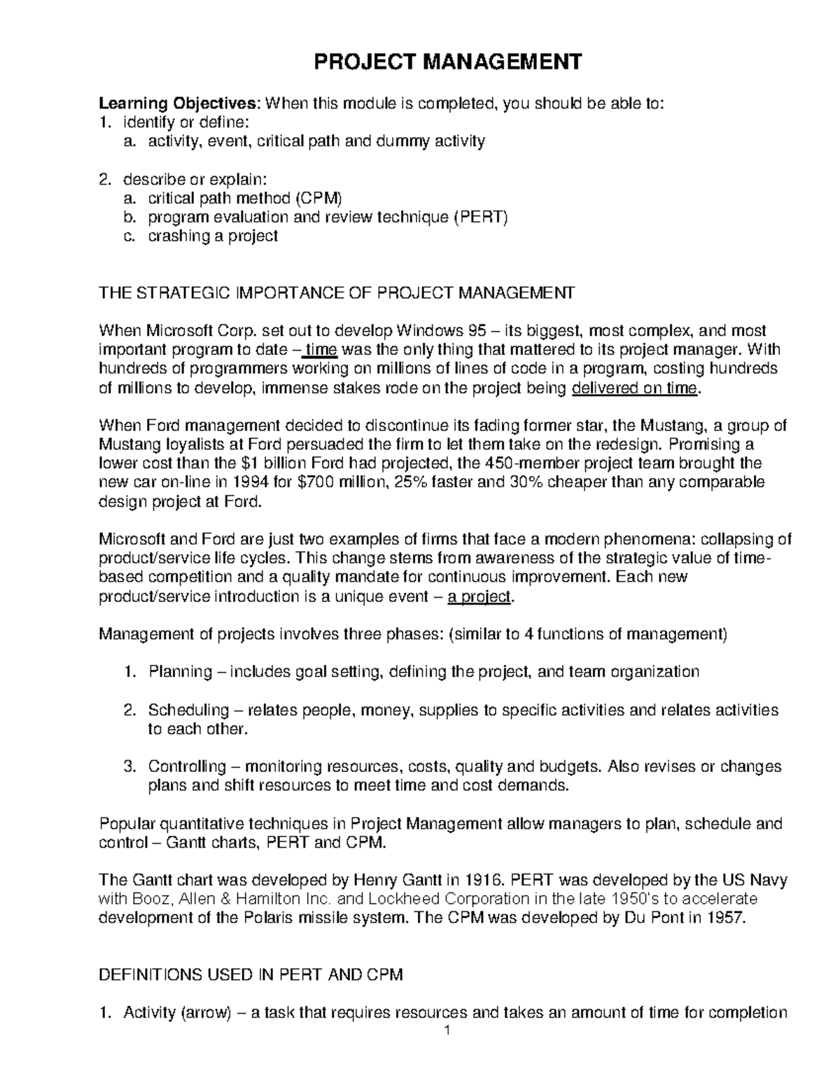 PROJECT MANAGEMENT: Key Concepts and Techniques in PERT & CPM - Studocu