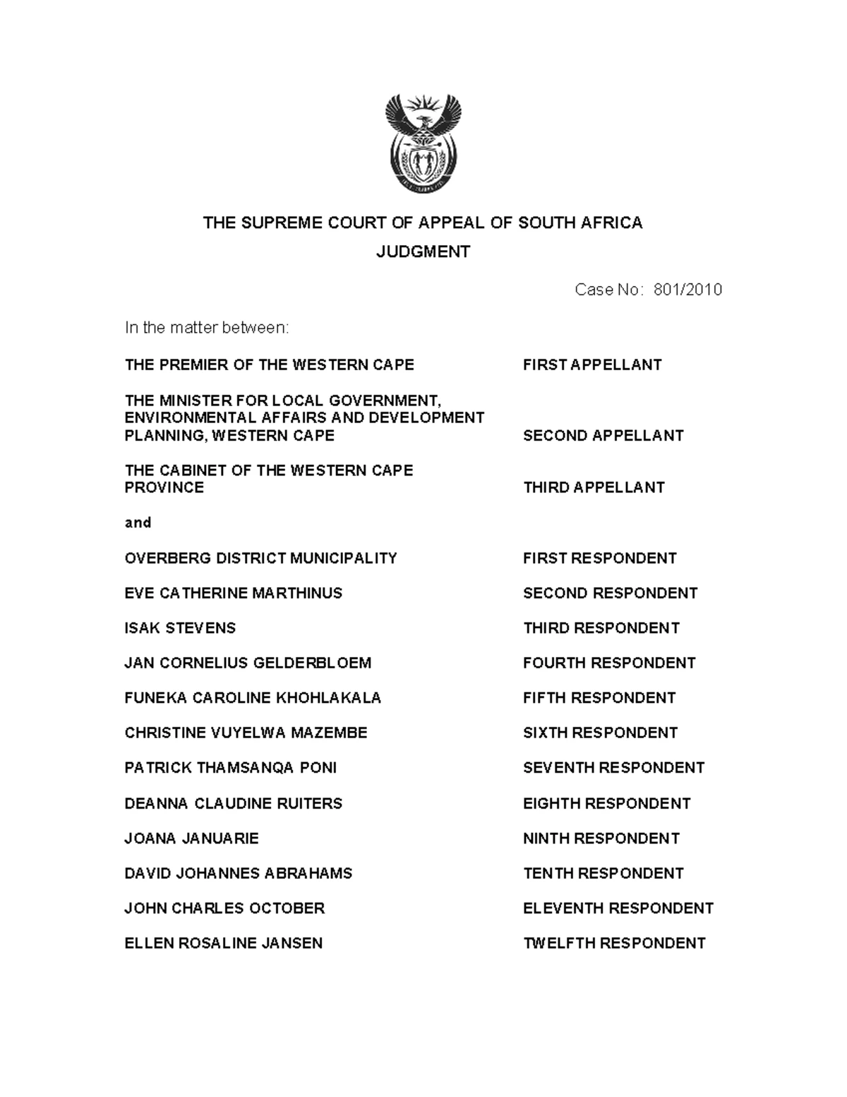 **Case Study: Minister of Justice & Correctional Services v Stransham ...