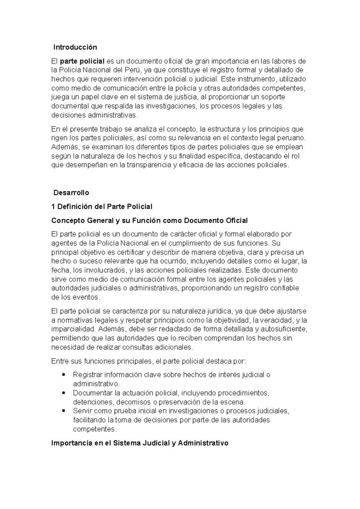 Análisis del Parte Policial: Estructura y Función en el Sistema Legal ...