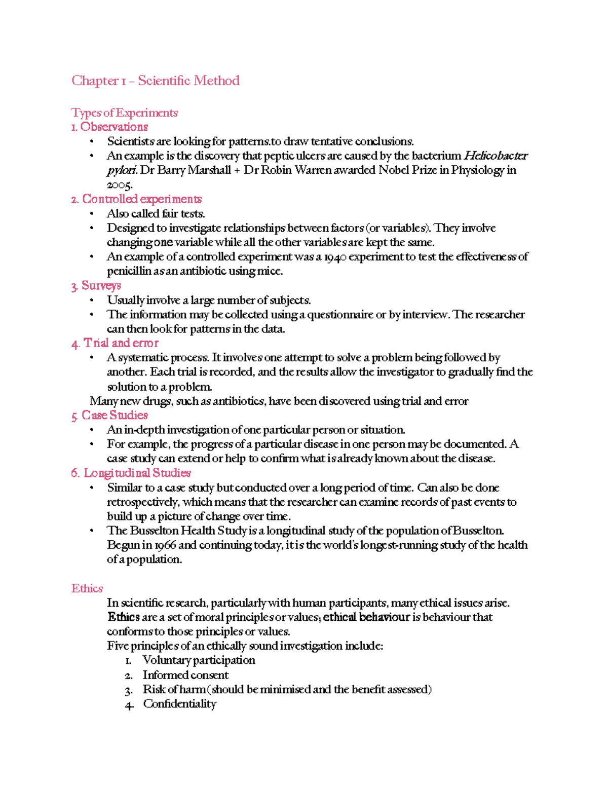 Chapter 1: Scientific Method and Types of Experiments - Studocu