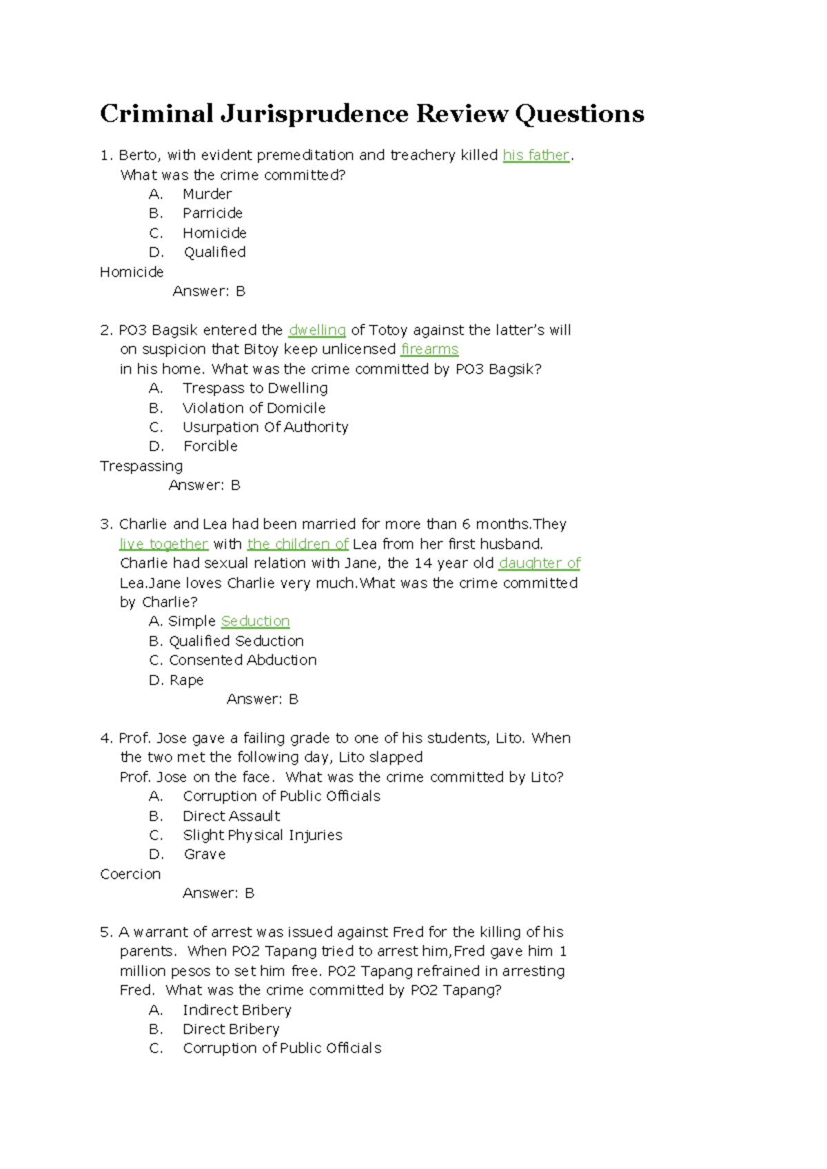 Criminal Jurisprudence Review Board Exam Questions 2 - Criminal ...