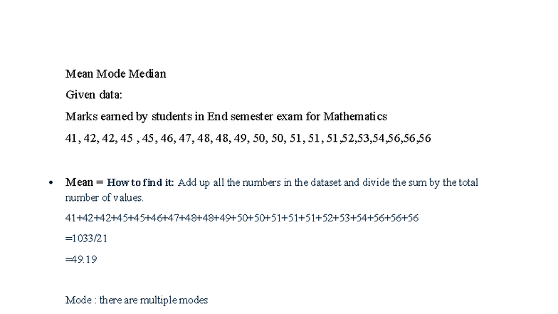 Mean, Mode, Median & Normalization Techniques for Math 101 - Studocu