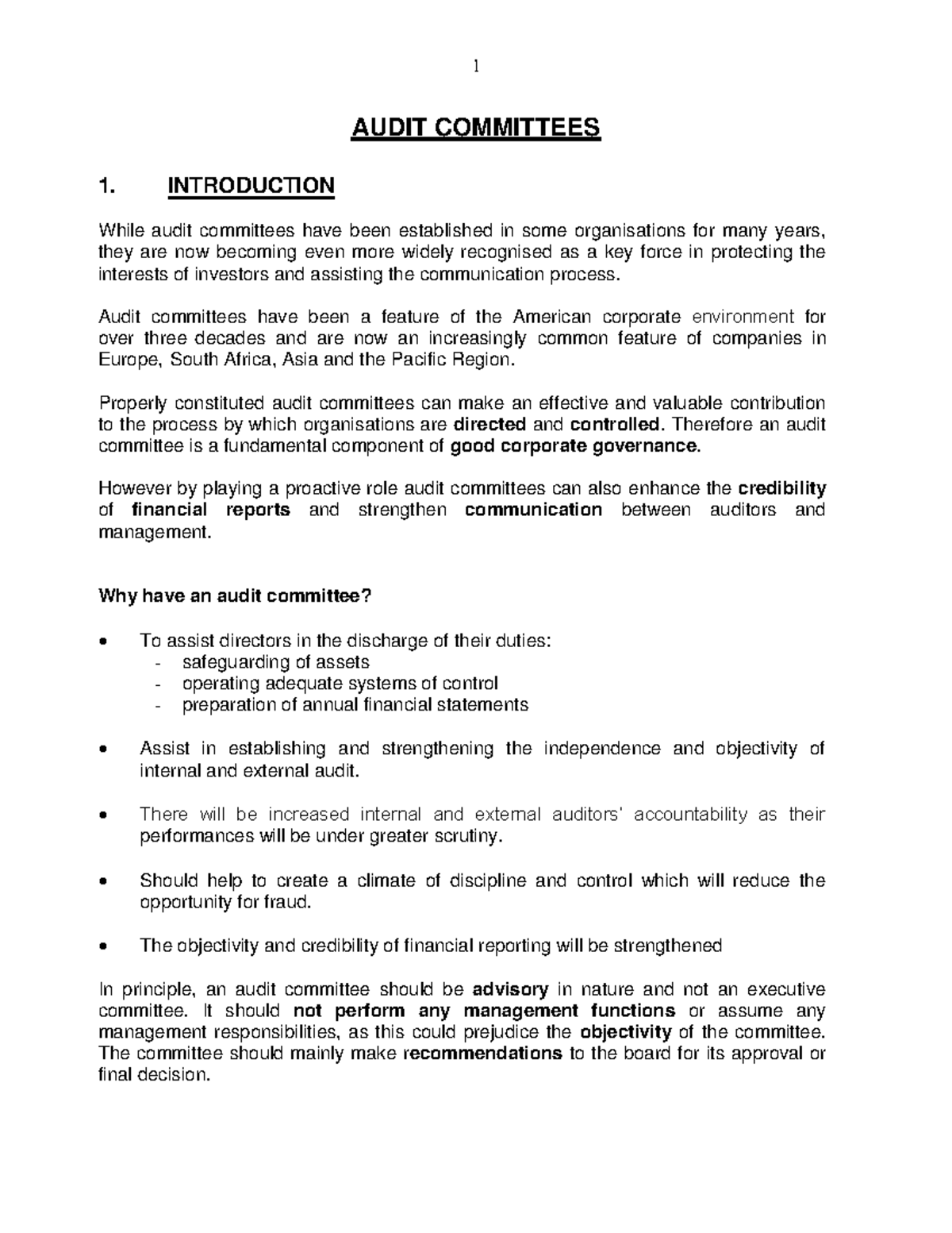 Audit Committees: Key Roles and Governance Framework Overview - Studocu
