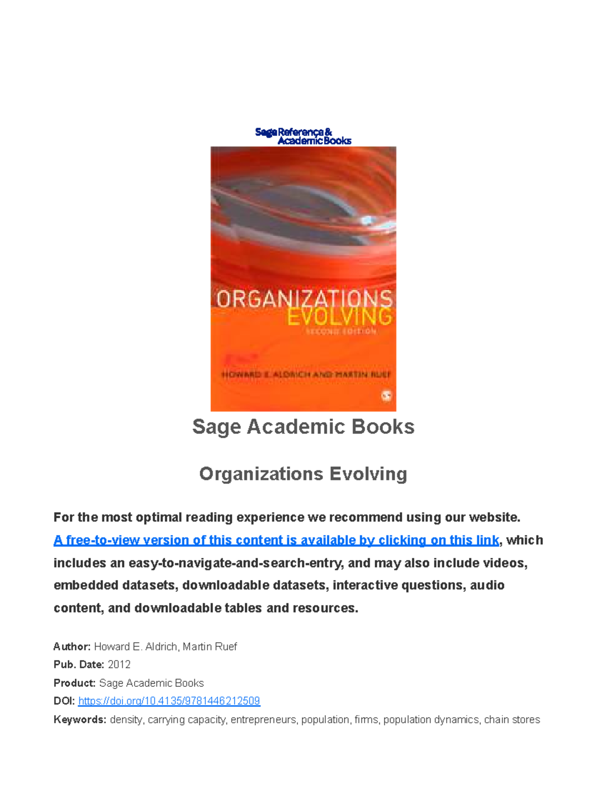 Ch10 - Organizations Evolving: Insights from Sage Academic Books - Studocu