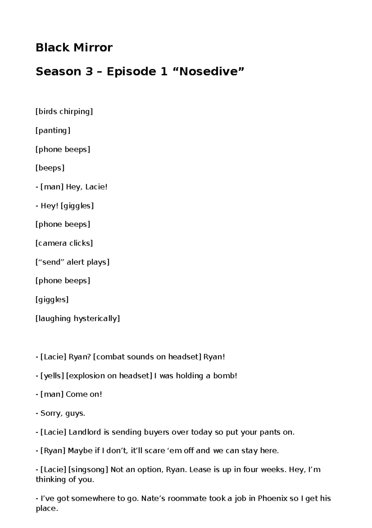 Black Mirror Script Analysis: Season 3, Episode 1 "Nosedive" - Studocu