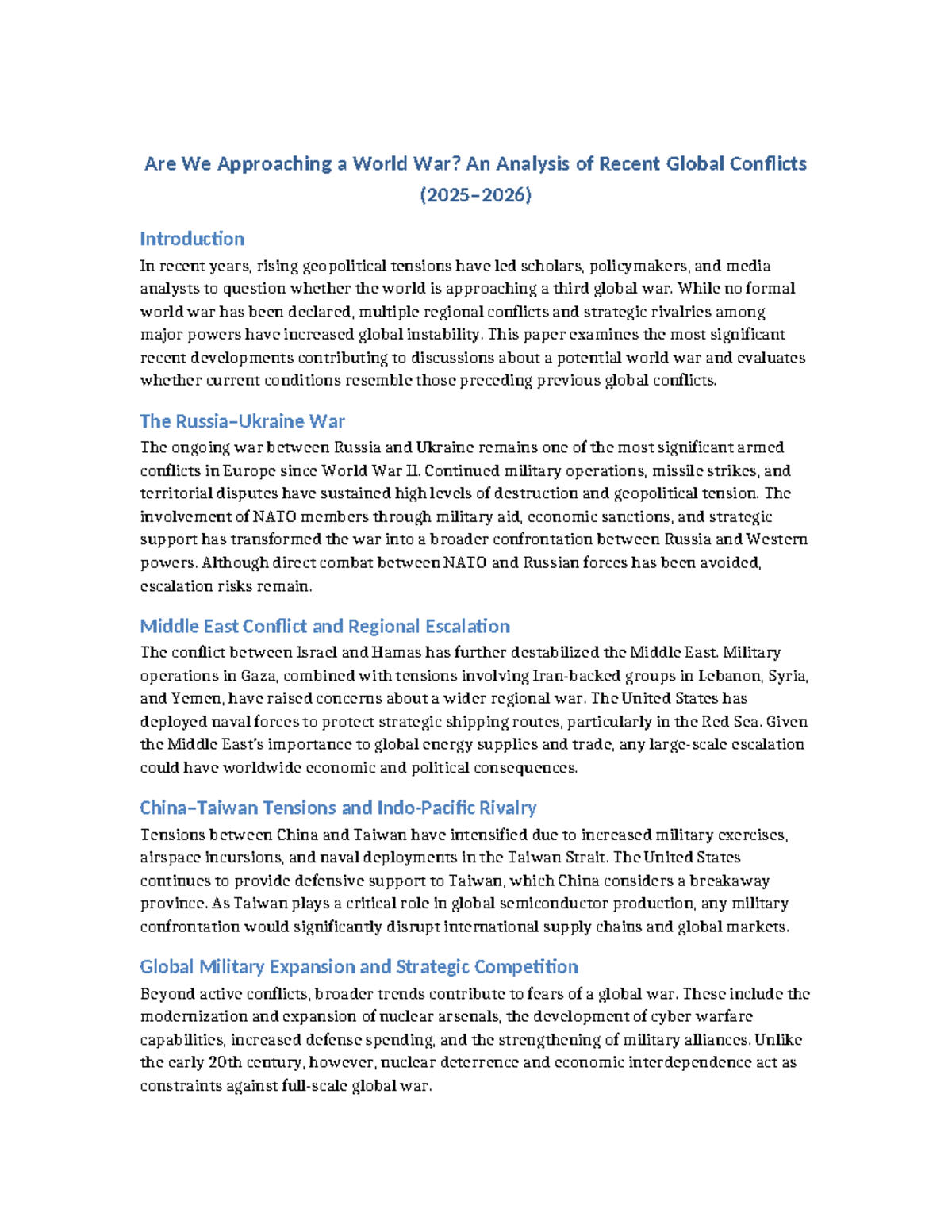 Are We Approaching a World War? An Analysis of Global Conflicts 2026 ...