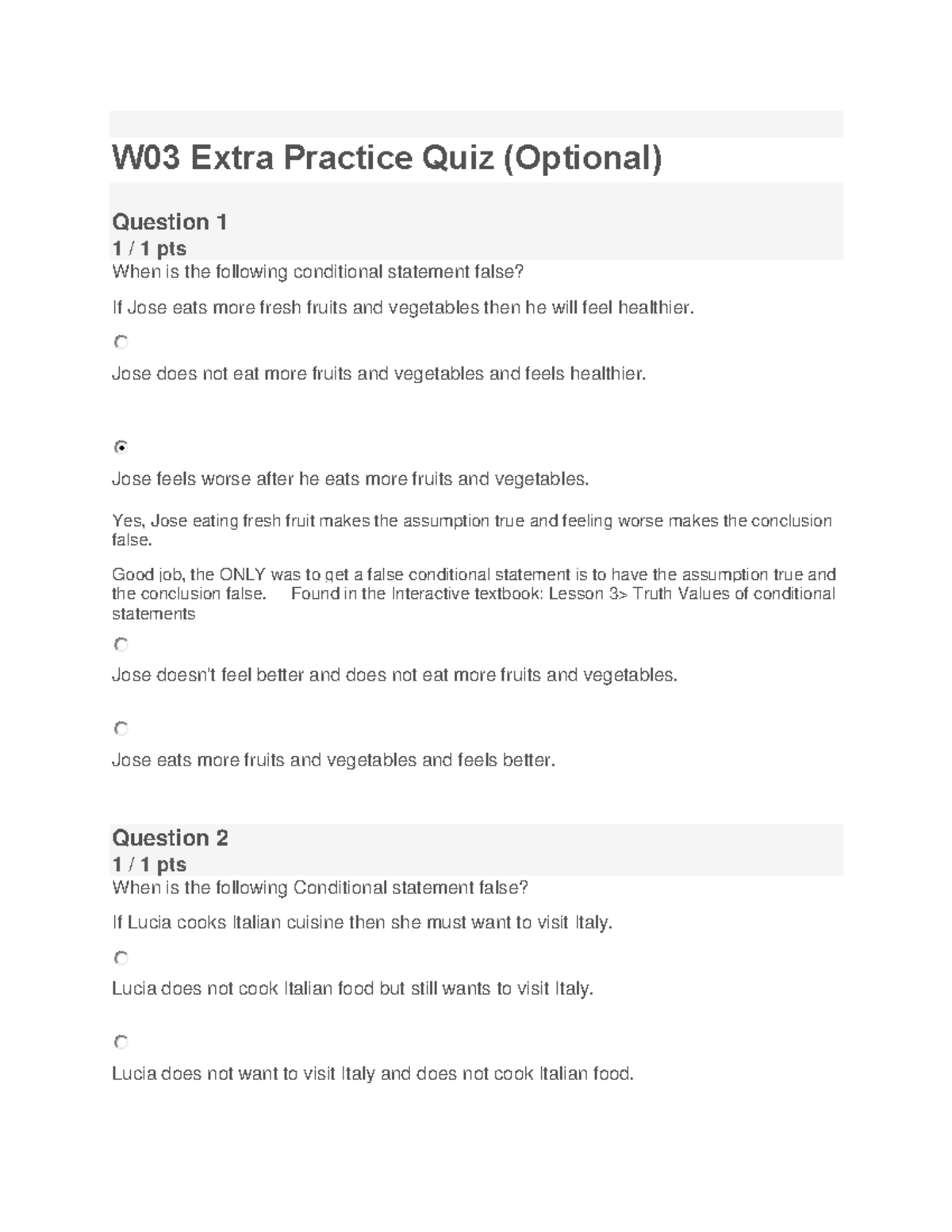 W03 Extra Practice Quiz: Understanding Conditional Statements - Studocu