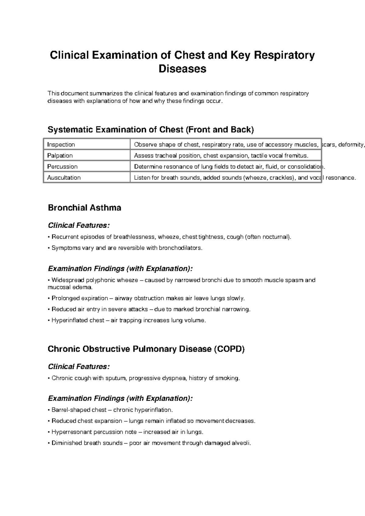 Clinical Examination of Chest & Respiratory Diseases (MED 101) - Studocu