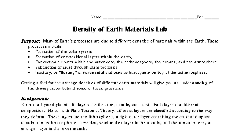 Density of Earth Materials Lab - Name ...