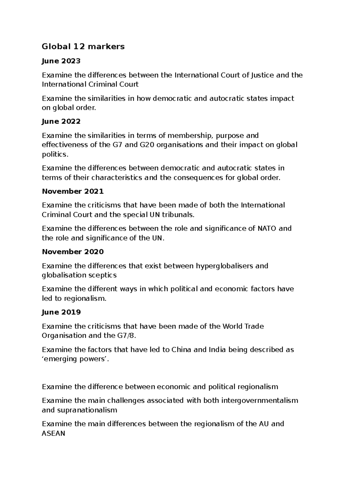 Global 12 Markers: Key Themes in International Relations Analysis - Studocu