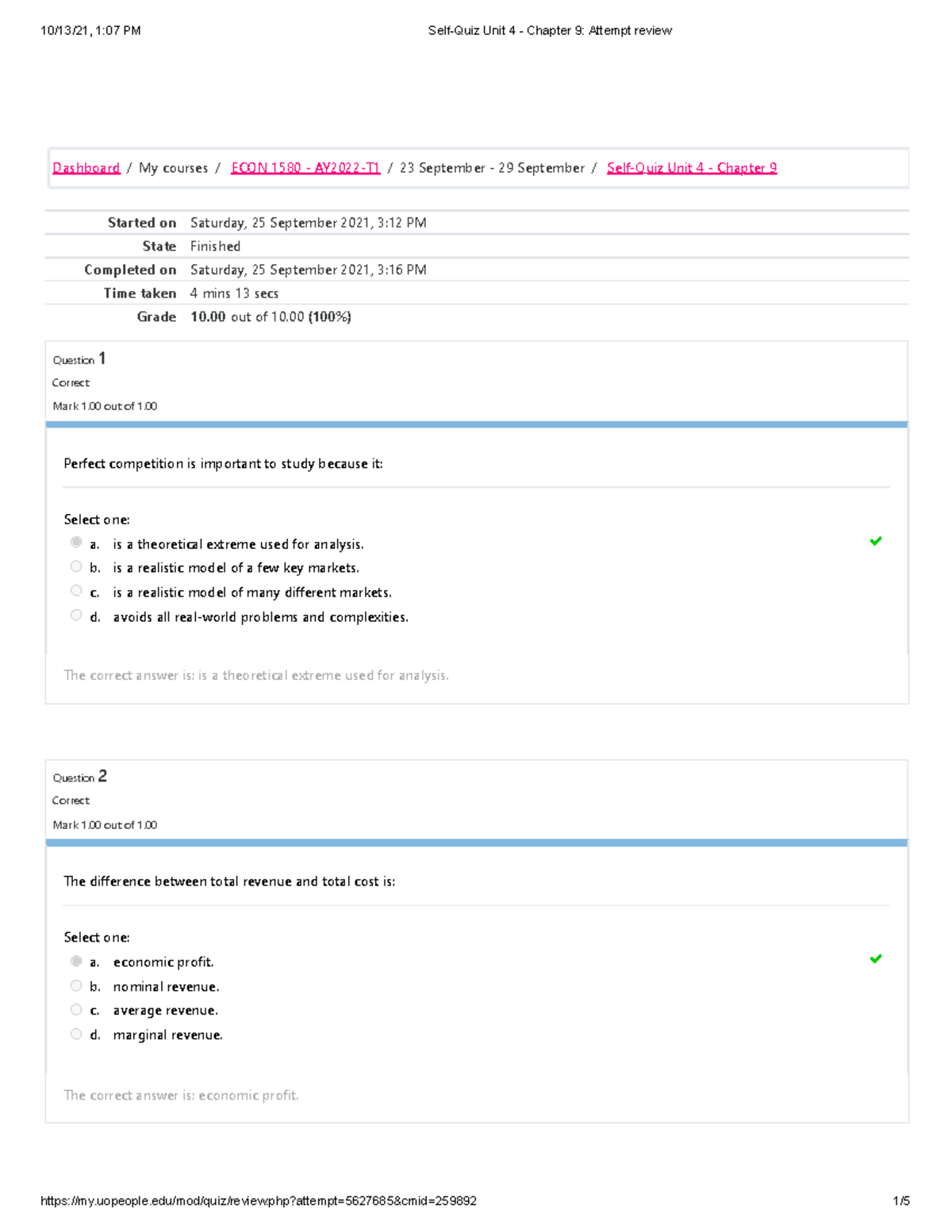 Self-Quiz ECN 1580 - Unit 4 Review for Chapter 9 - Studocu