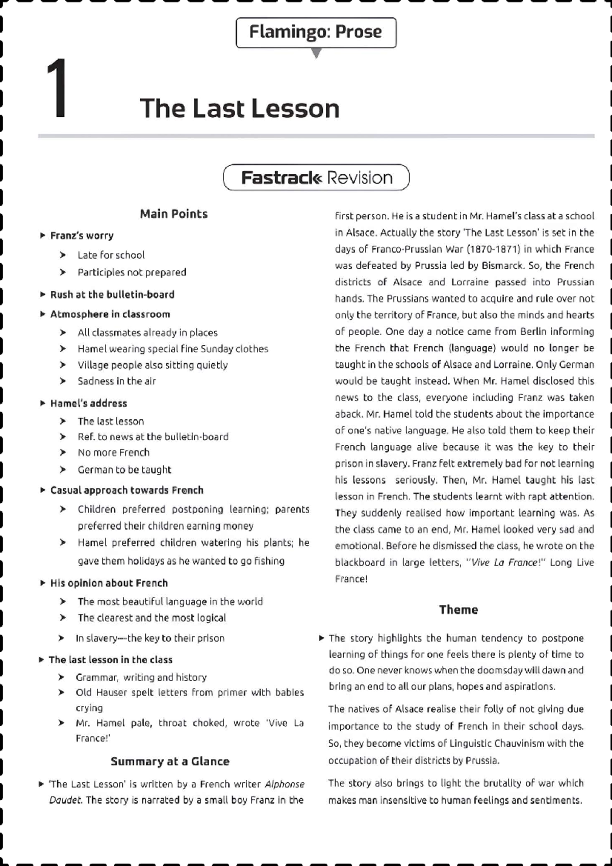 Prose 1: "The Last Lesson" - Fastrack Revision Notes & Practice Qs ...