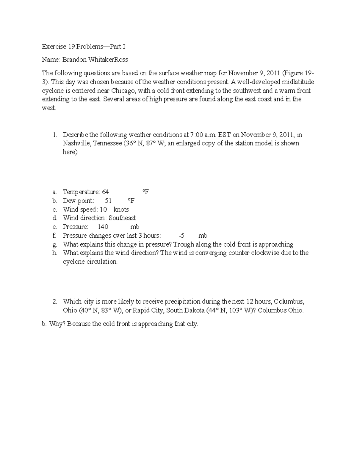Exercise 19 Analysis Parts 1, 2, and 3 - Weather Map Inquiry - Studocu