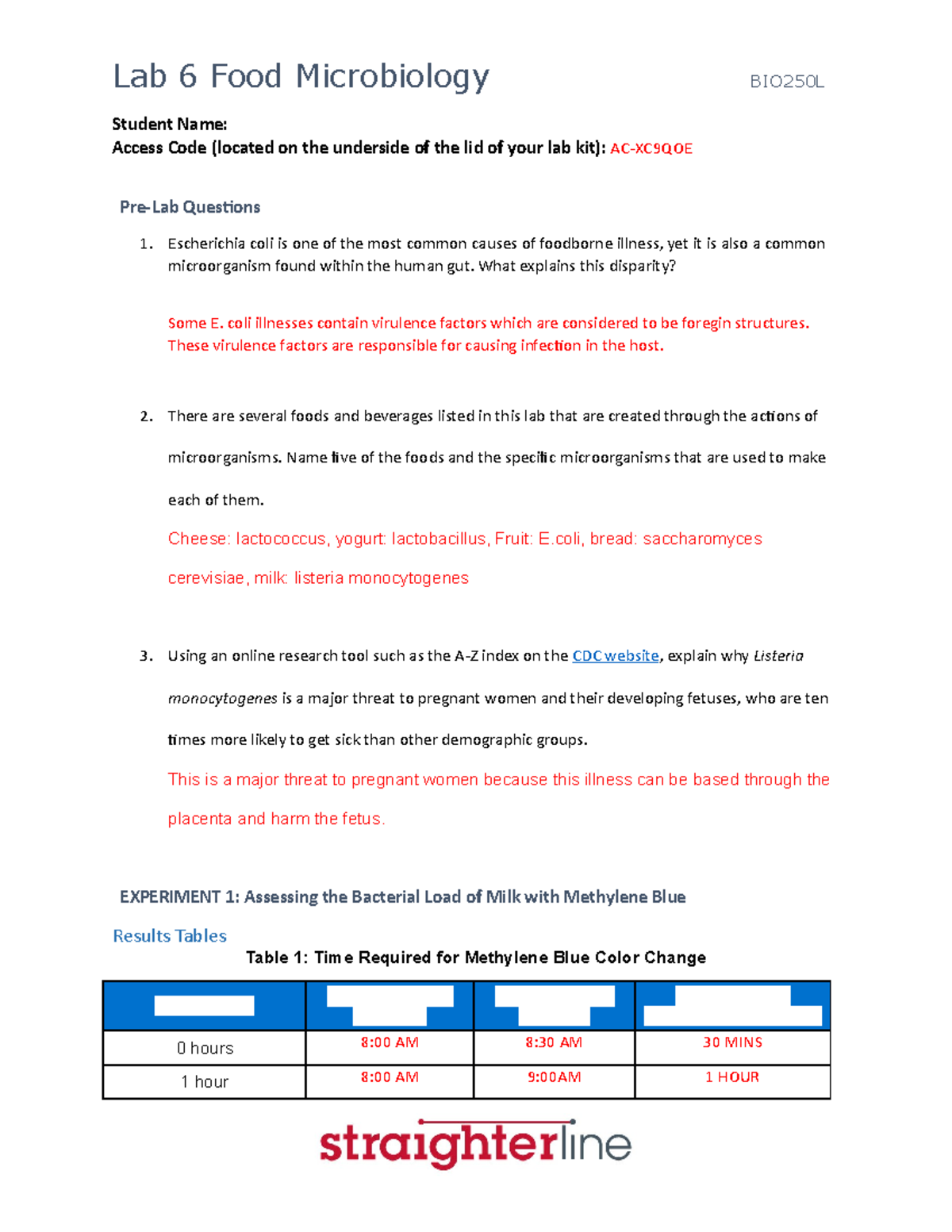 BIO250L+V2+Lab+6 straighterline assignment - Student Name: Access Code ...