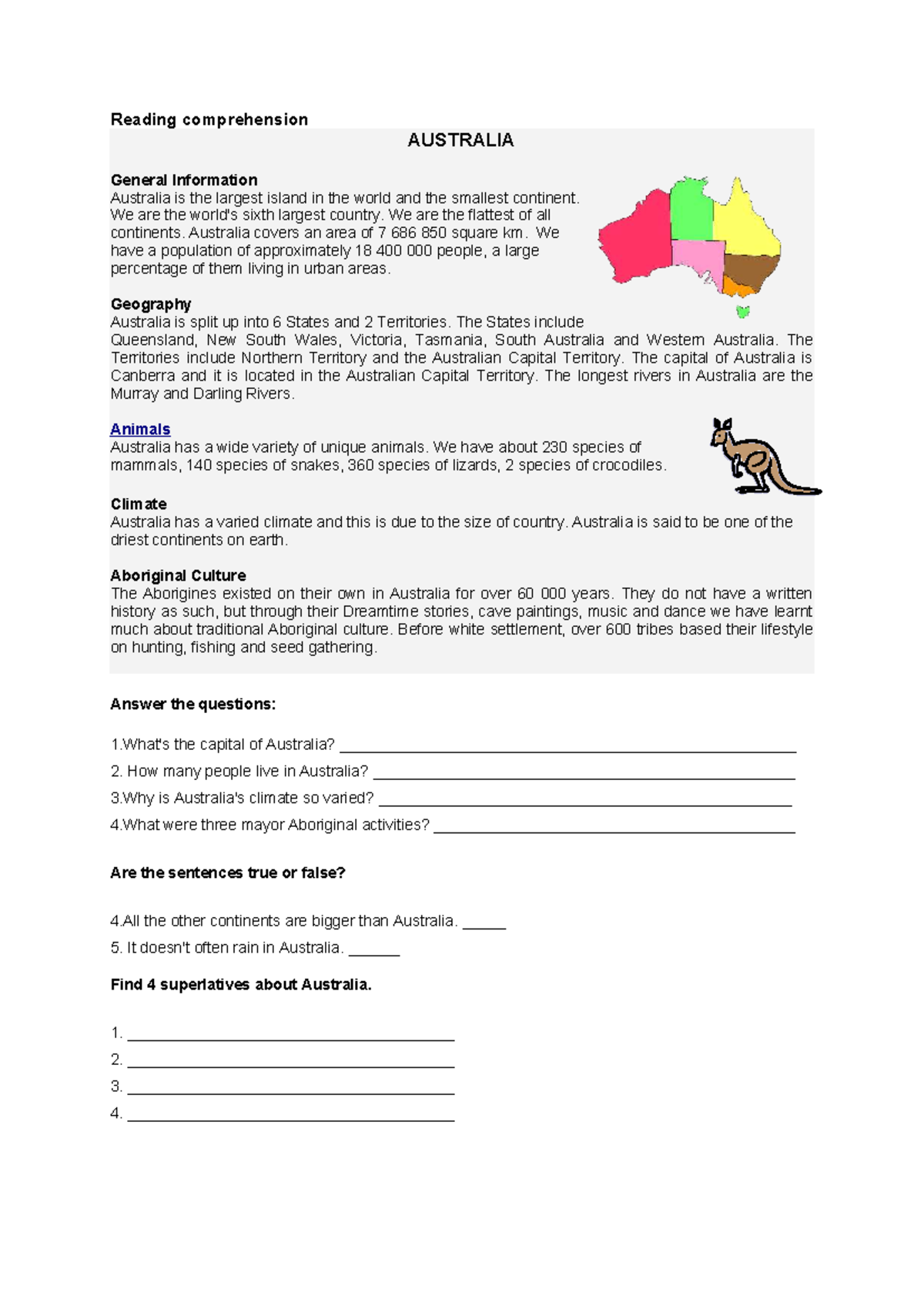Australia Reading Comprehension: General Info & Culture - Studocu