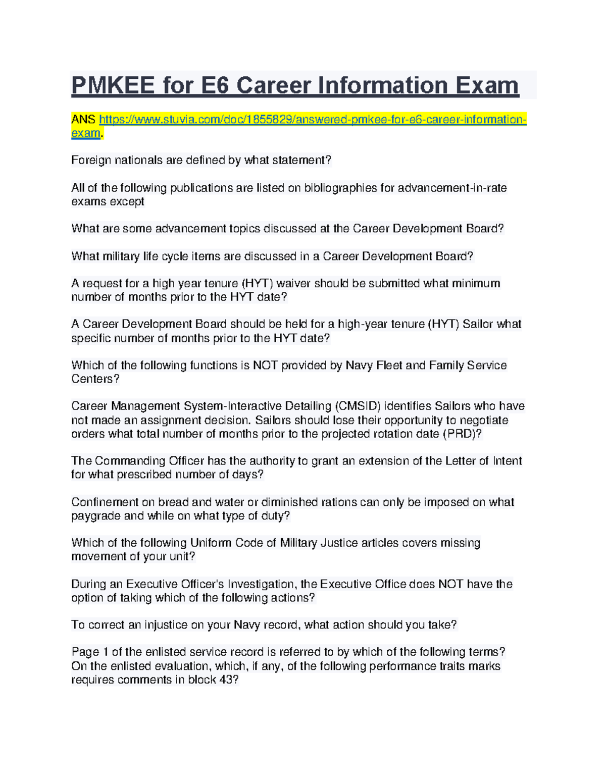 E6 Career Information Exam Study Guide - PMKEE Preparation - Studocu