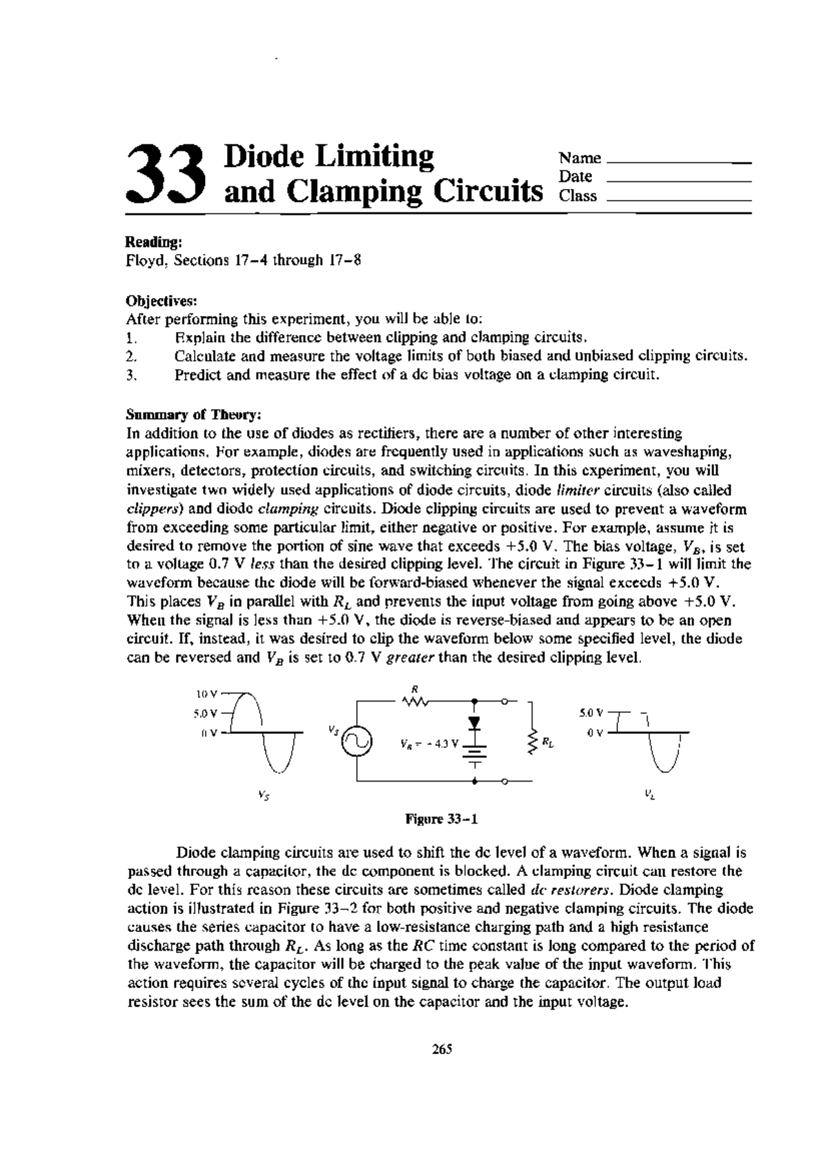 Diode Limiting Clamping Circuits - 33 Diode Limiting Name Date and ...