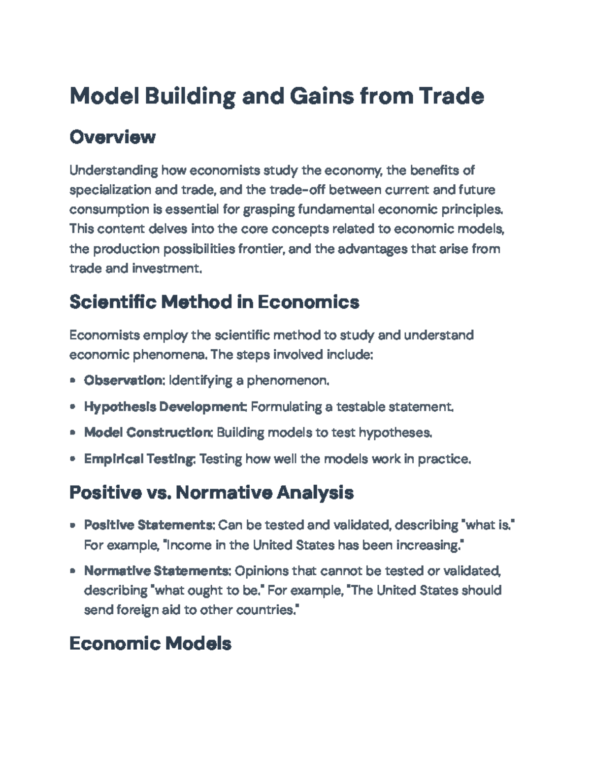 Economic Models and the Production Possibilities Frontier (PPF) - Model ...
