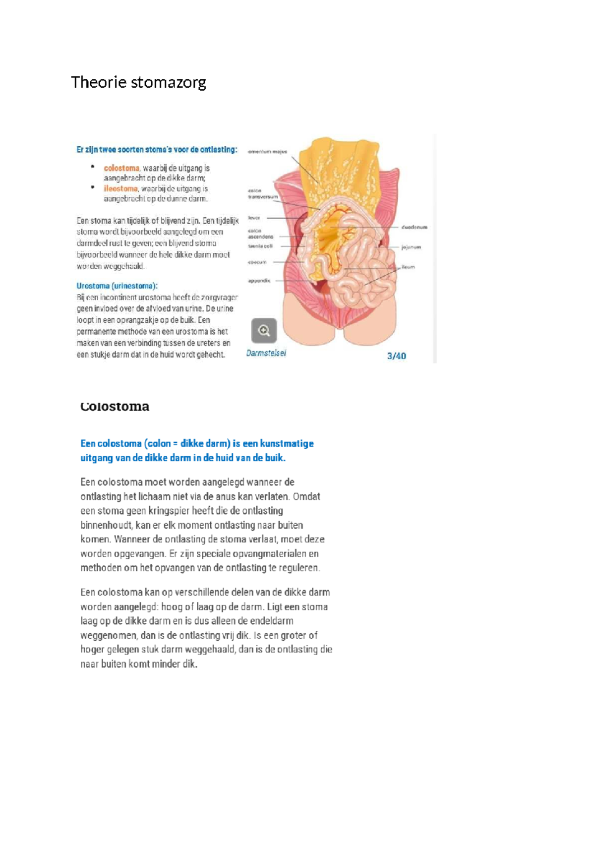 Theorie Stomazorg: Indicaties en Systemen voor Colostoma, Ileostoma en ...