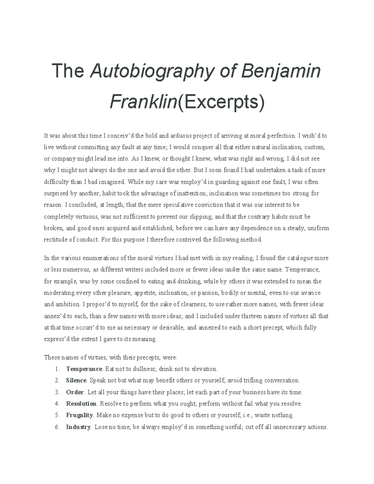 The Art of Virtue: Benjamin Franklin's Guide to Moral Perfection - The ...