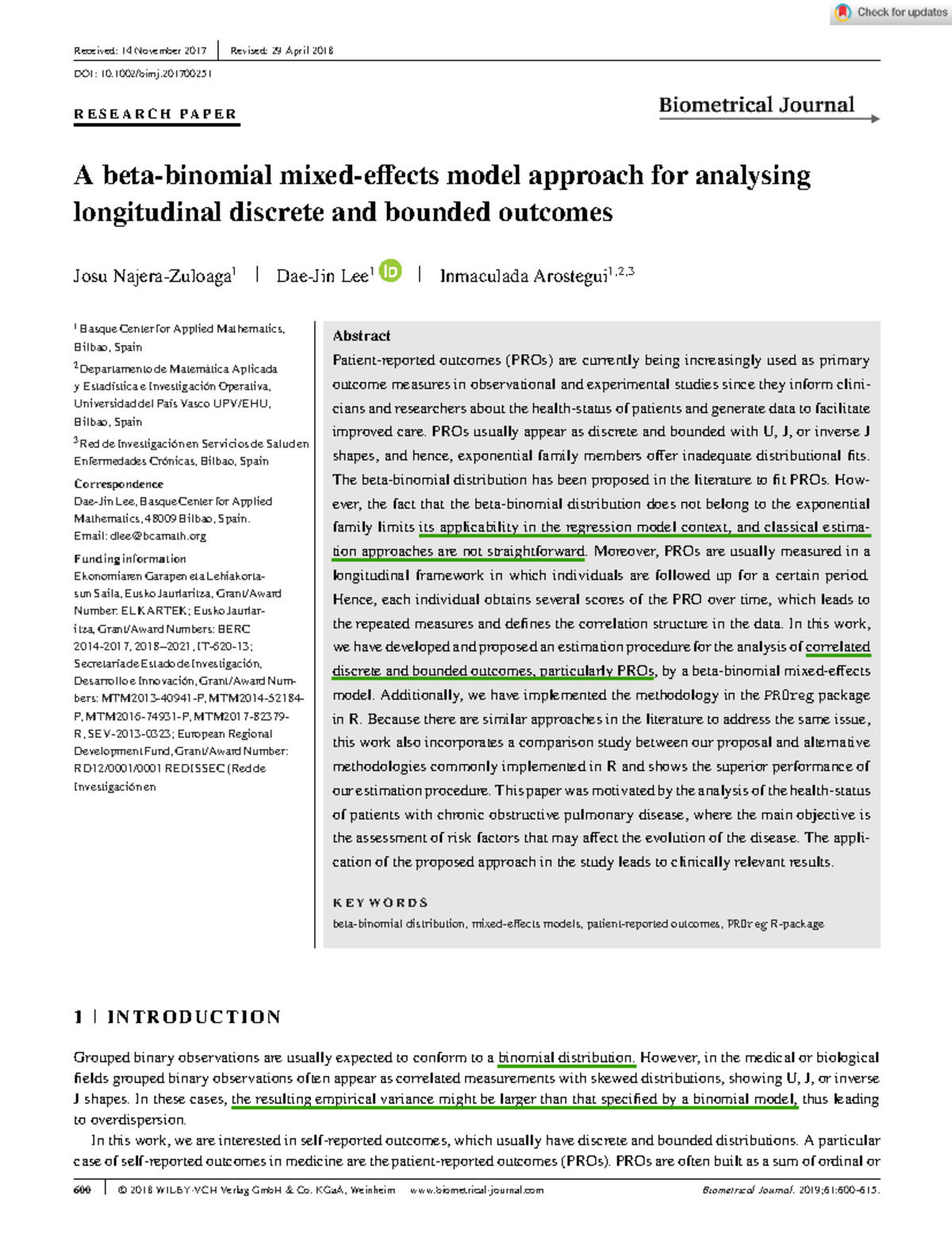 A Beta-Binomial Mixed-Effects Model for Longitudinal PROs Analysis ...