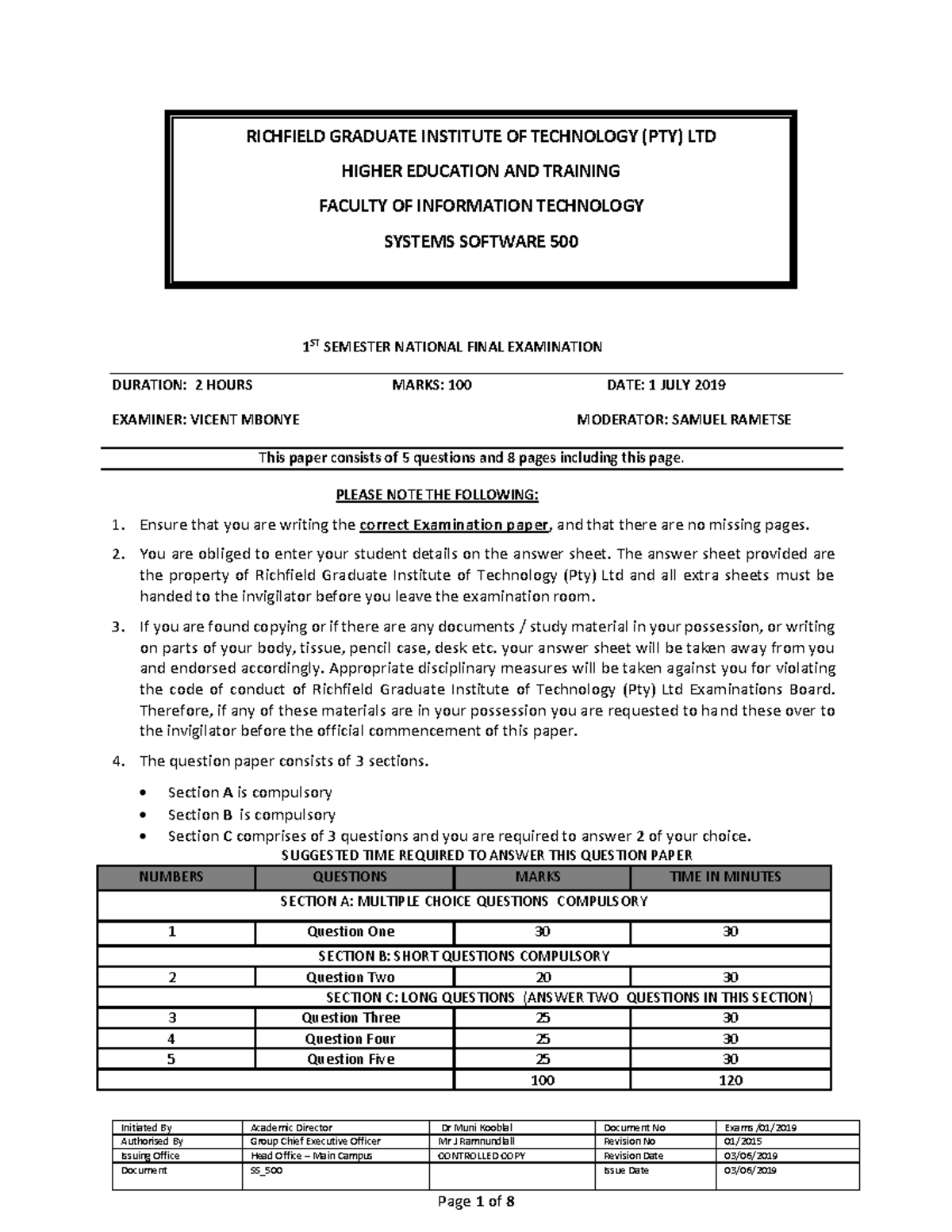 System Software 500-2 - National Final Exam Practice Paper - Studocu