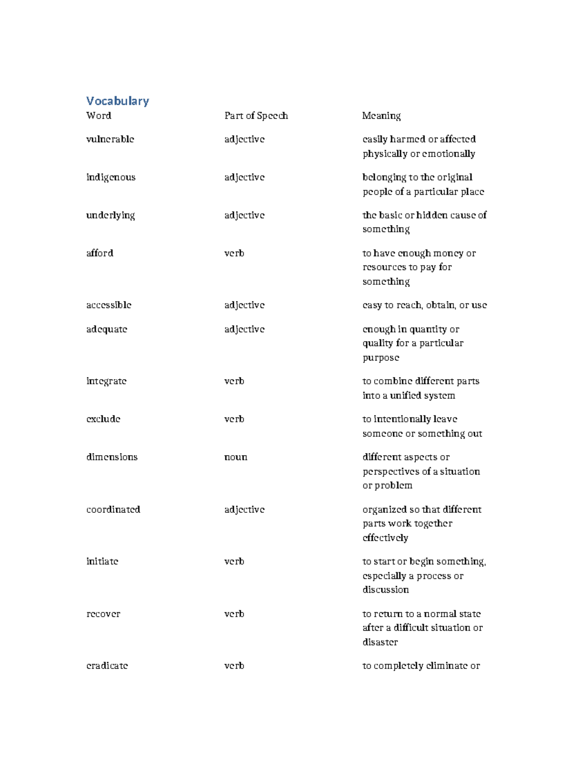 Family Vocabulary: Word Meanings & Parts of Speech - Studocu