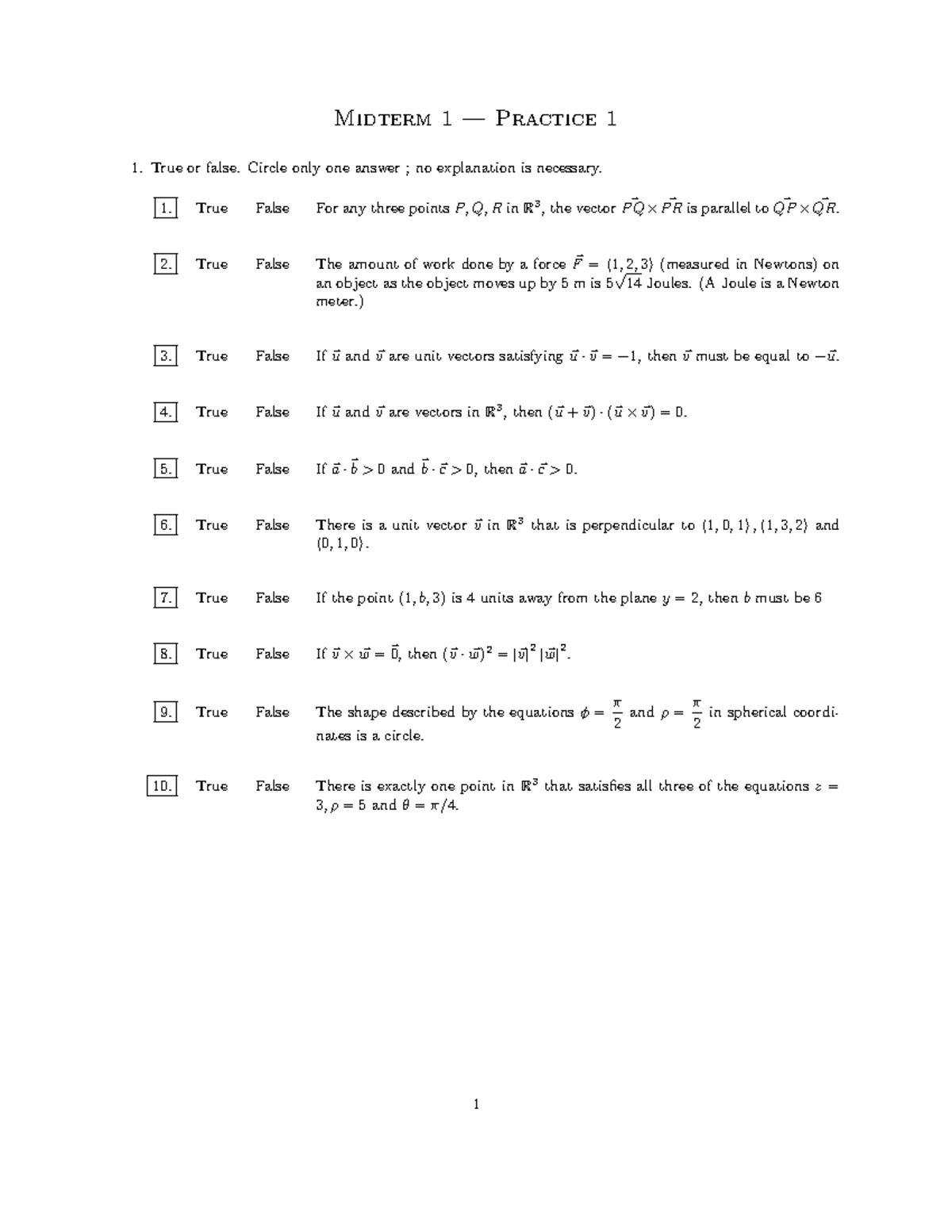 Midterm 1 Practice: True or False Questions - Studocu