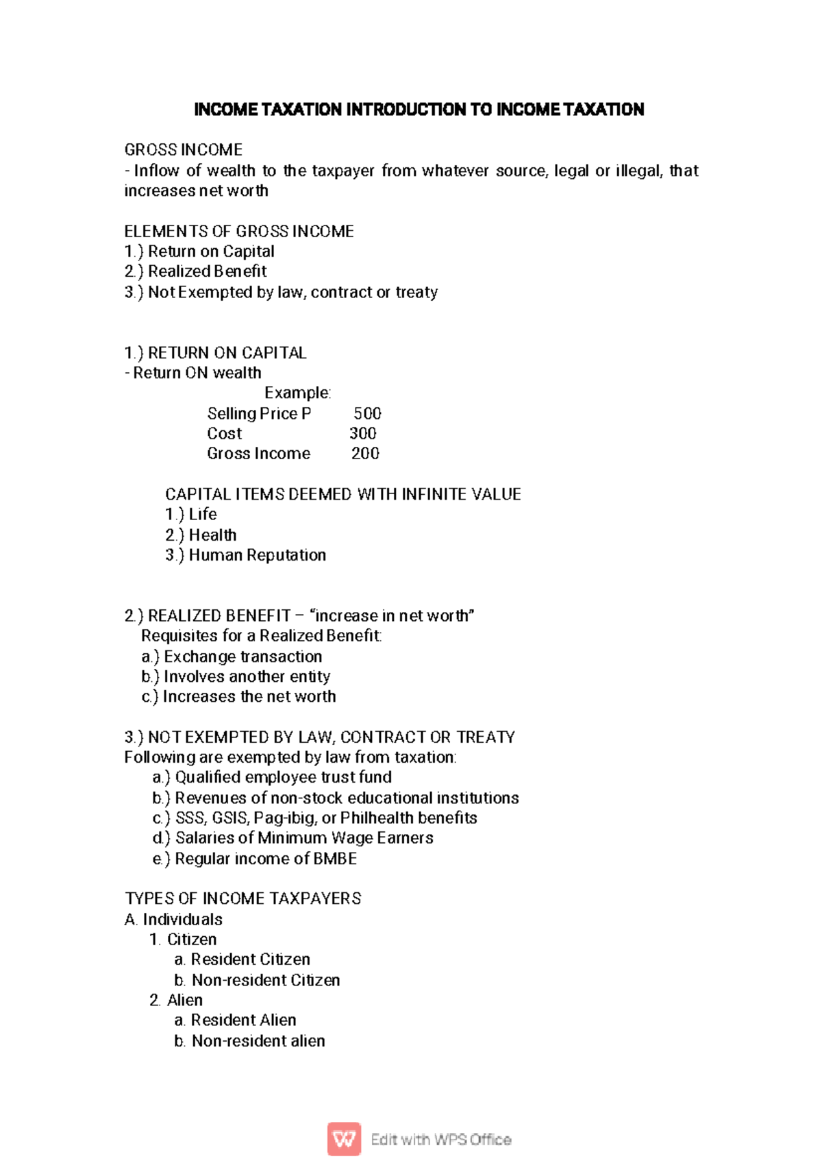 Income Taxation Overview: Key Concepts & Principles - Studocu