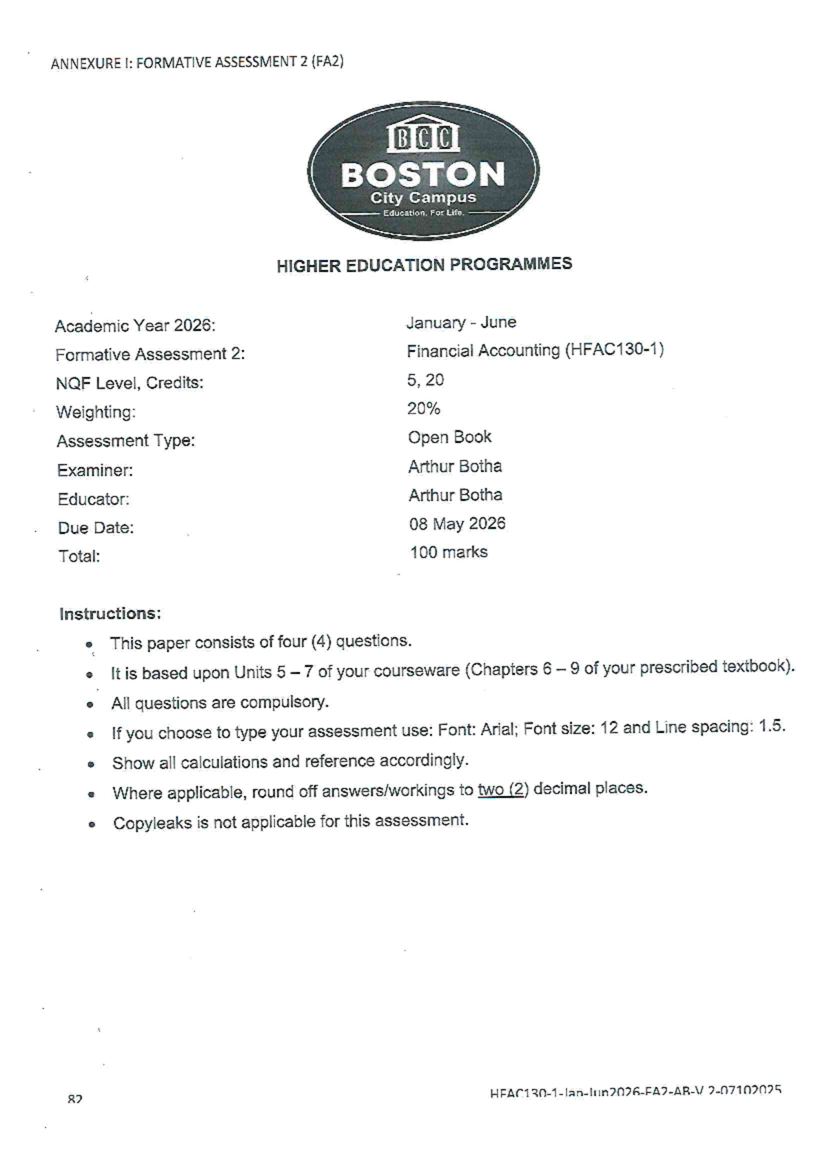FA2: Formative Assessment 2 - Financial Accounting Overview (2026 ...