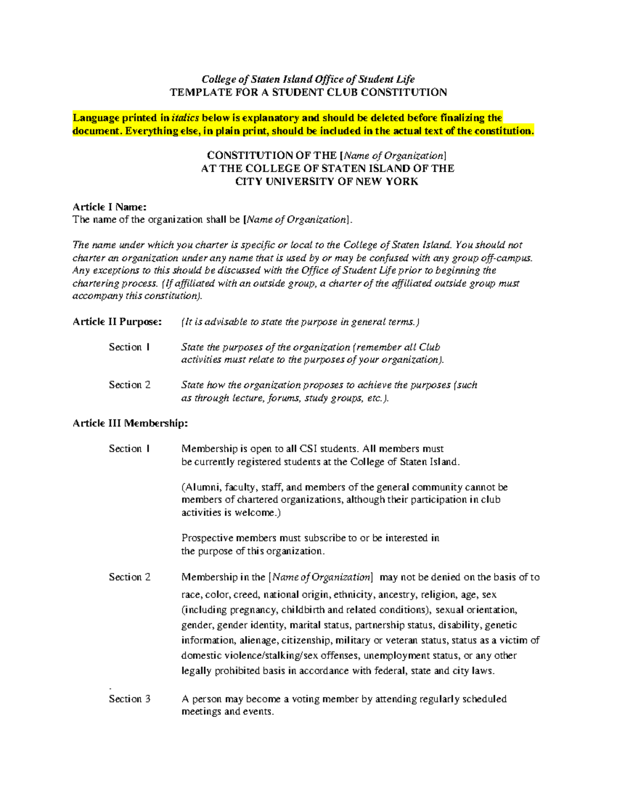 CSI Student Club Constitution Template - Studocu
