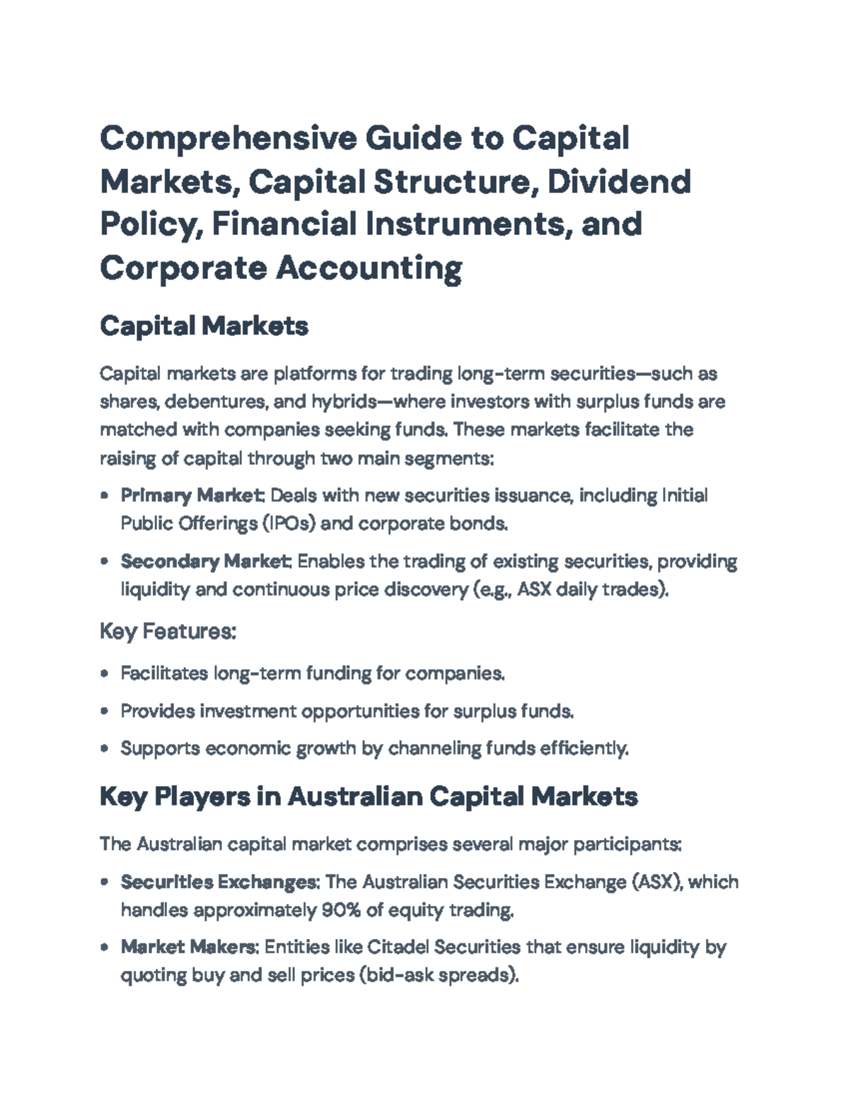 Comprehensive Guide to Corporate Finance & Capital Markets (Final Exam ...