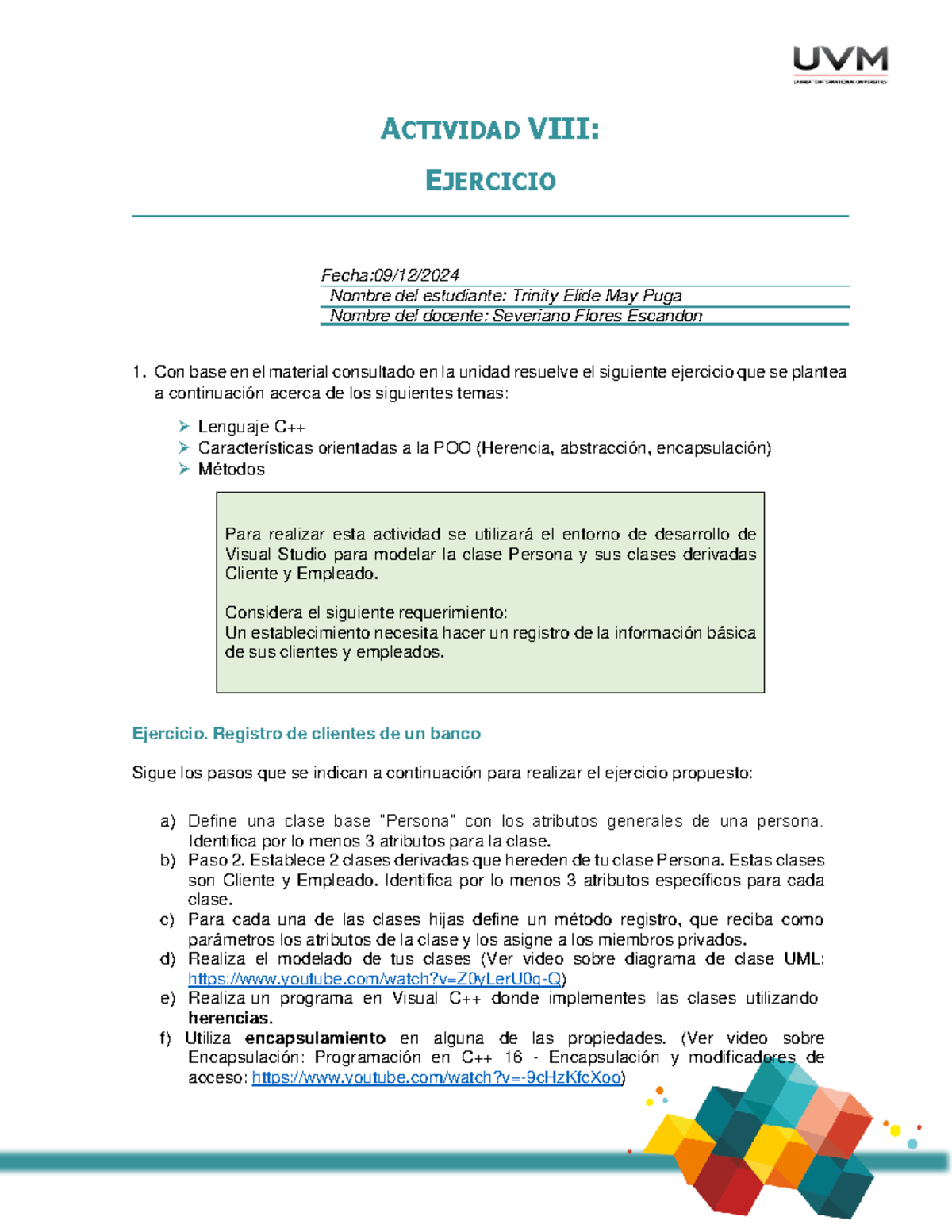 Ejercicio 8 UVM: Modelado de Clases en POO con Visual Studio - Studocu