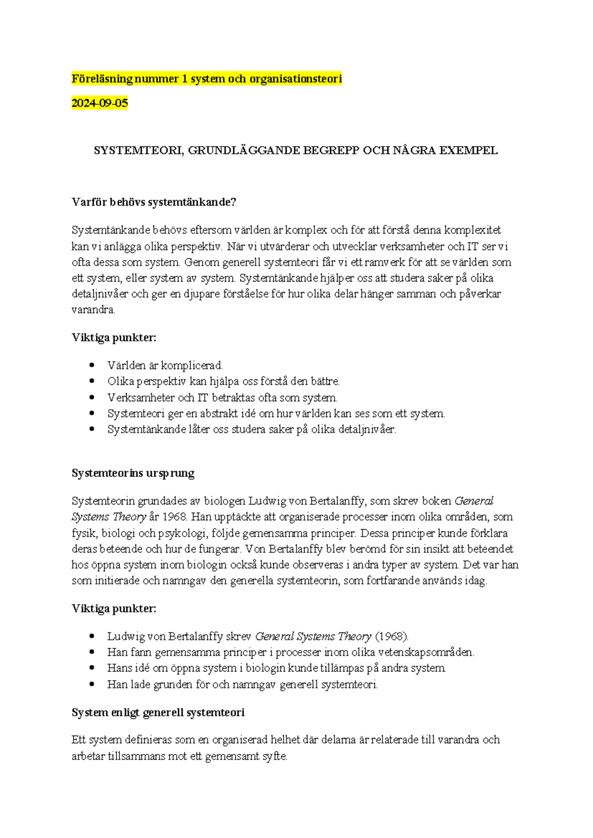 Systemteori F 1: Grundläggande Begrepp och Exempel på Systemtänkande ...