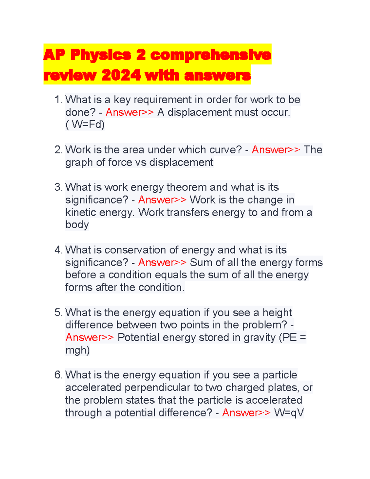 AP Physics 2 Final Review 2024: Comprehensive Q&A Guide - Studocu