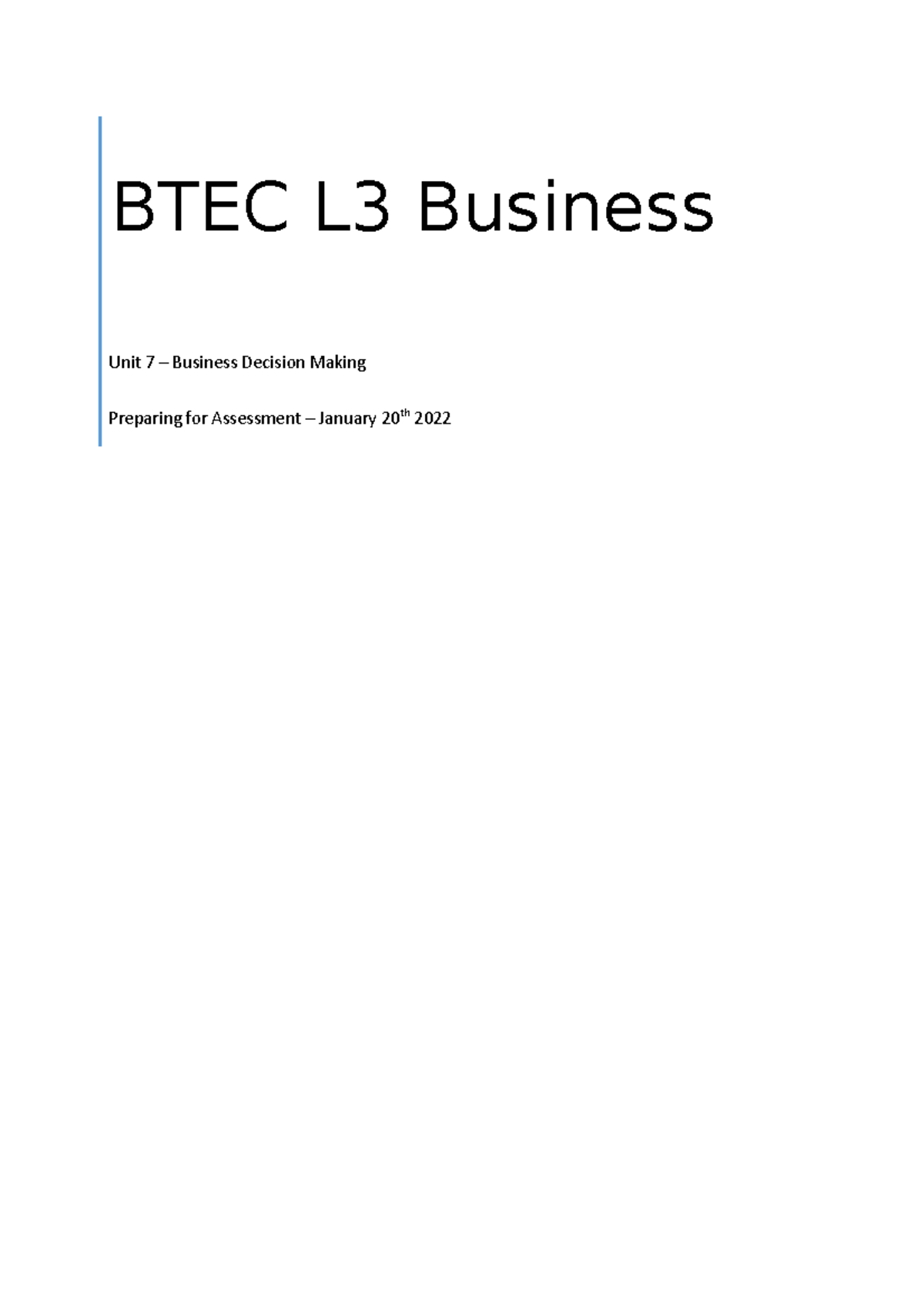 BTEC L3 Business Unit 7 Assessment Guidance & Insights 2021-2022 - Studocu