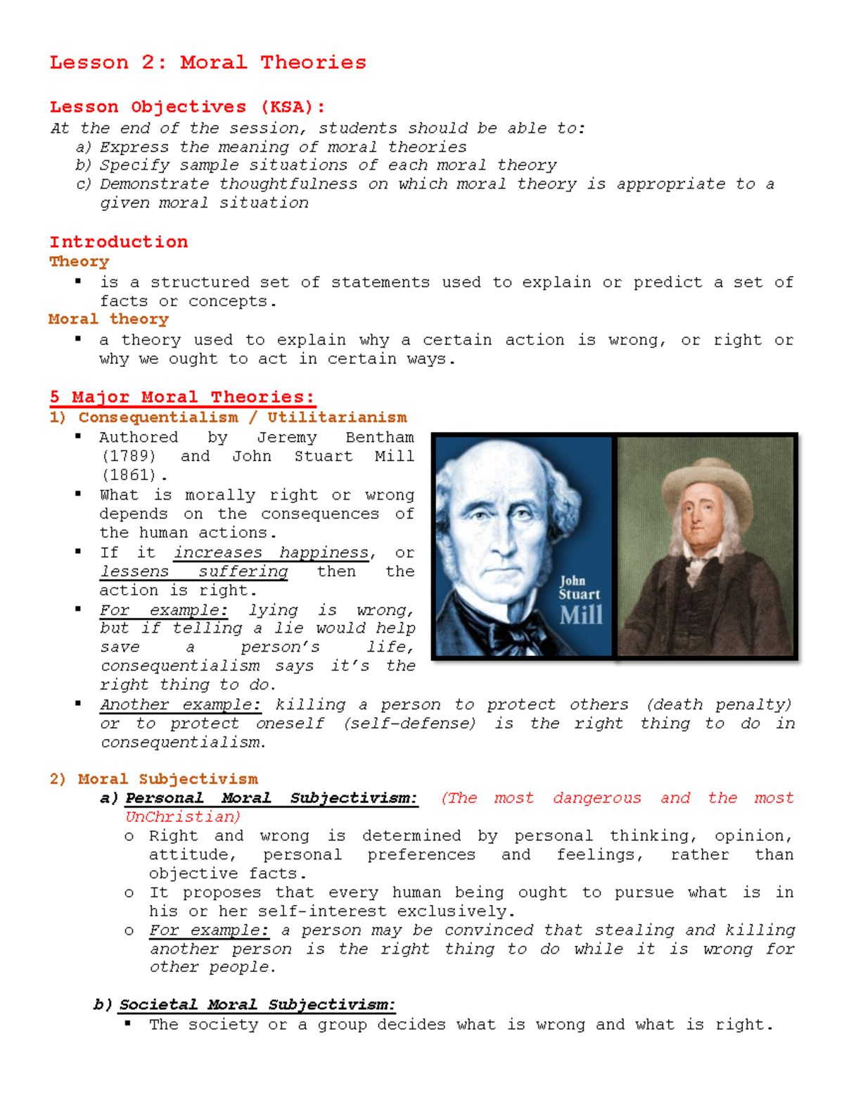 Lesson 2: Understanding Major Moral Theories (KSA) - Studocu