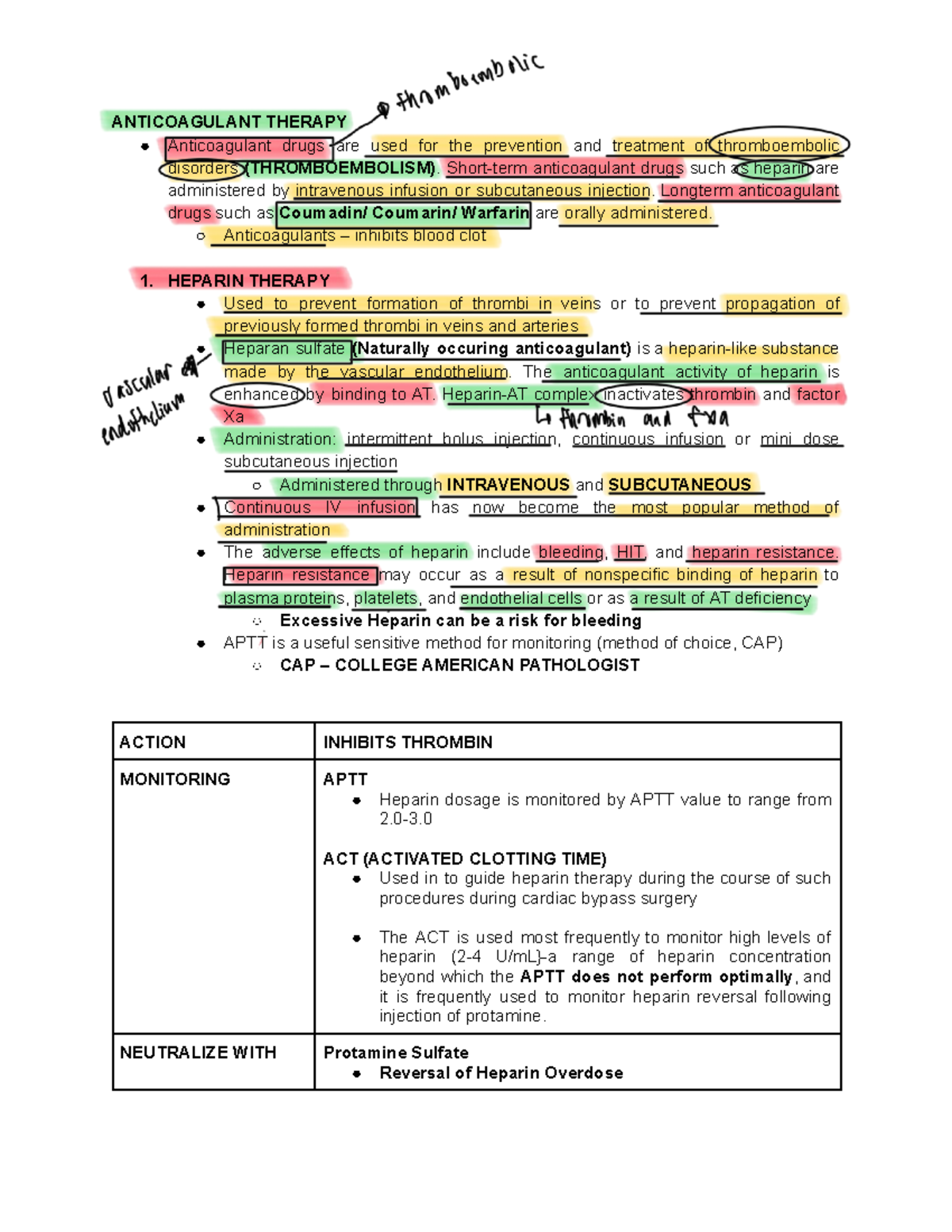 HEMA 2 Final Exam Review Notes on Anticoagulant Therapy - Studocu
