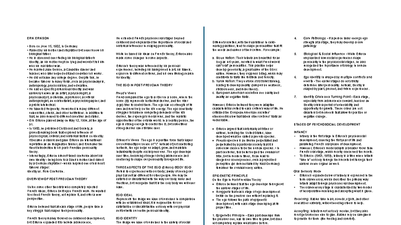 Erik Erikson - Lecture Notes for PSY101: Psychosocial Development - Studocu