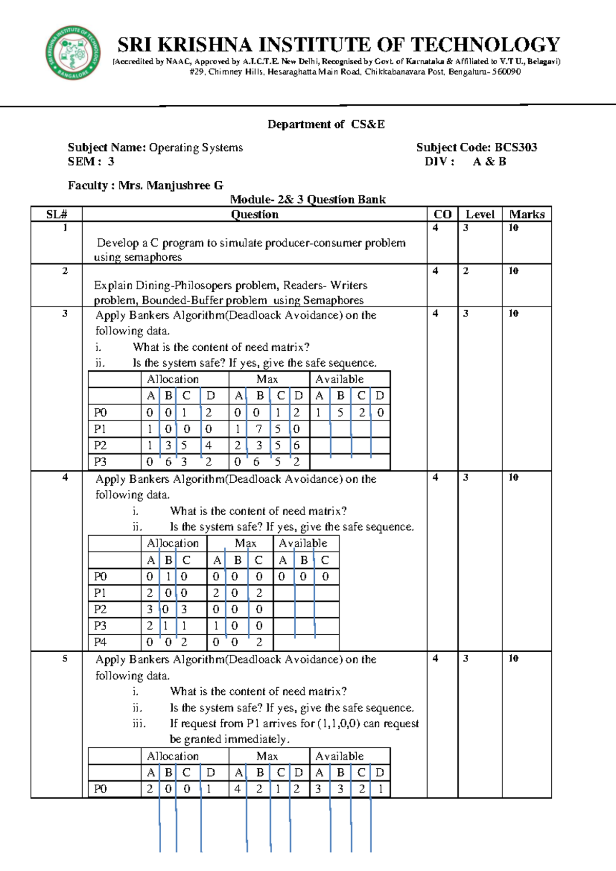 OS Question Bank BCS303: Midterm Questions for SEM 3 - Studocu