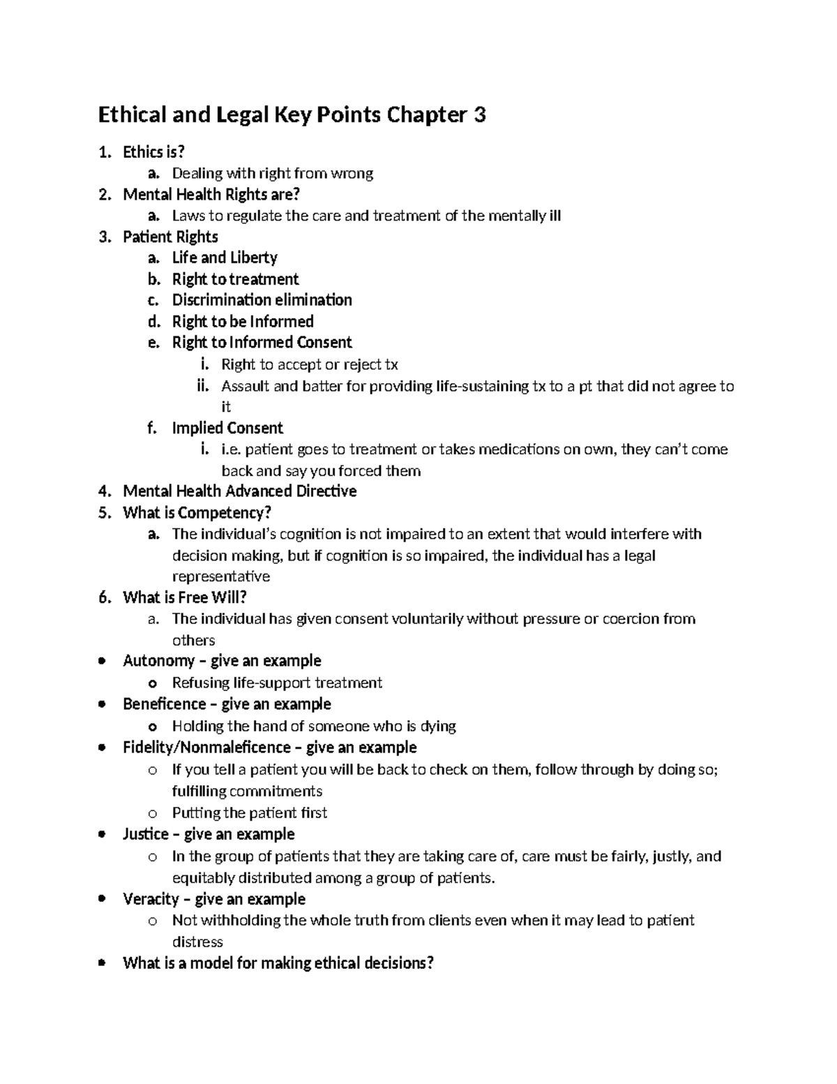 Ethical and Legal Key Points for Exam 1: Chapter 3 Review - Studocu