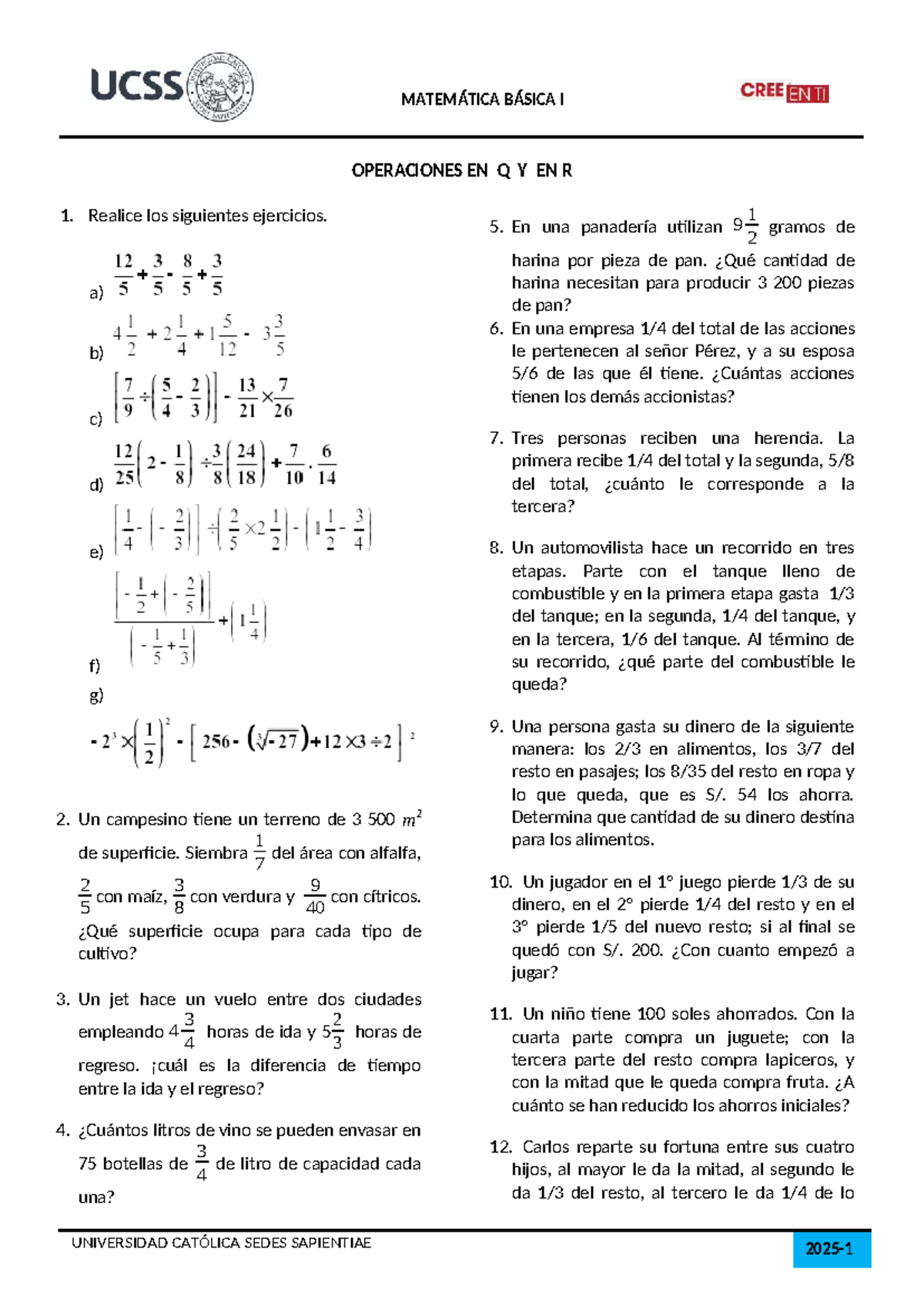 HT- Matemática Básica I - Semana 2 - Ejercicios de Operaciones en Q y R ...